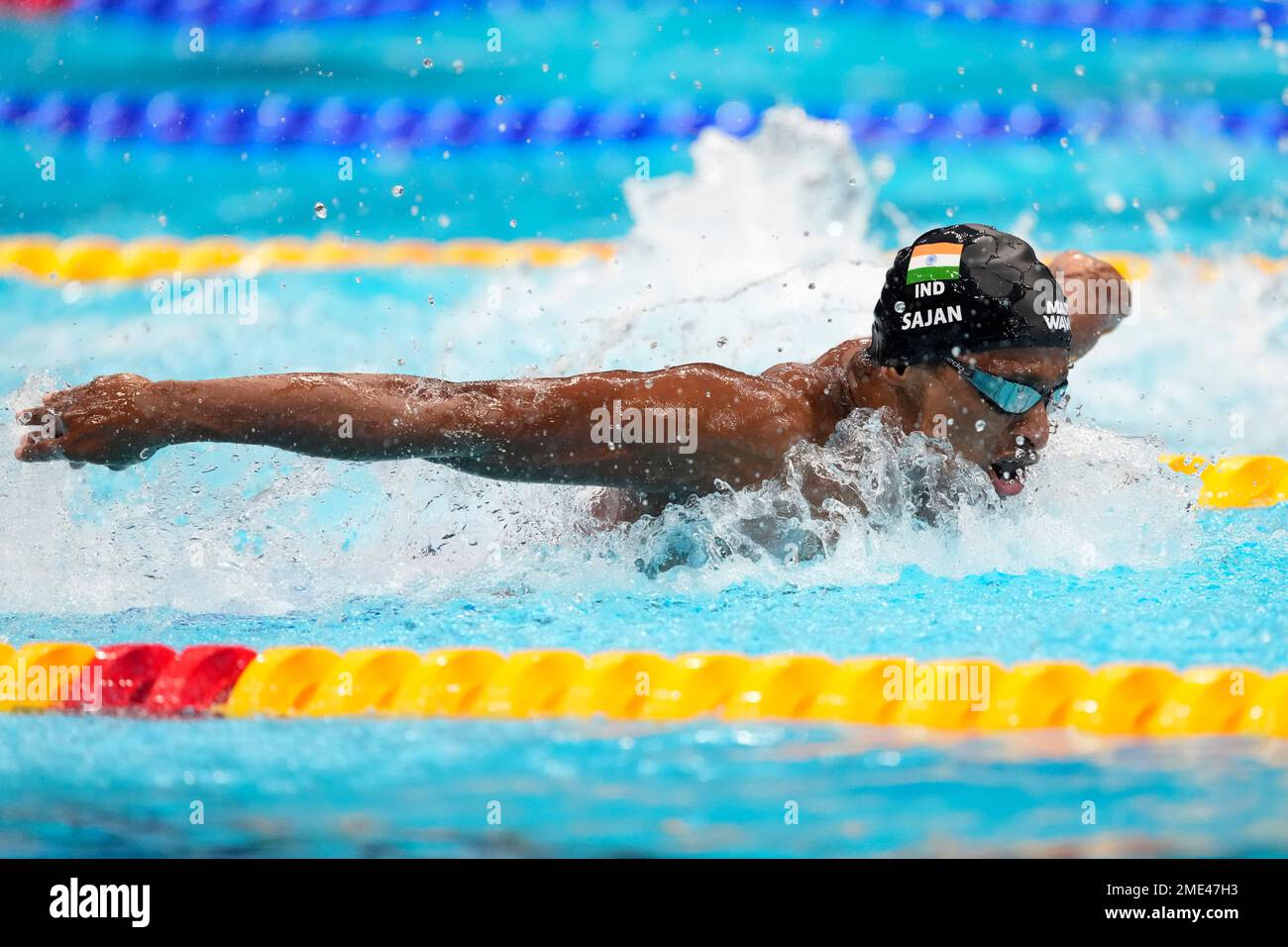 Sajan Prakash, of India,swims in a heat during the men's 200-meter ...