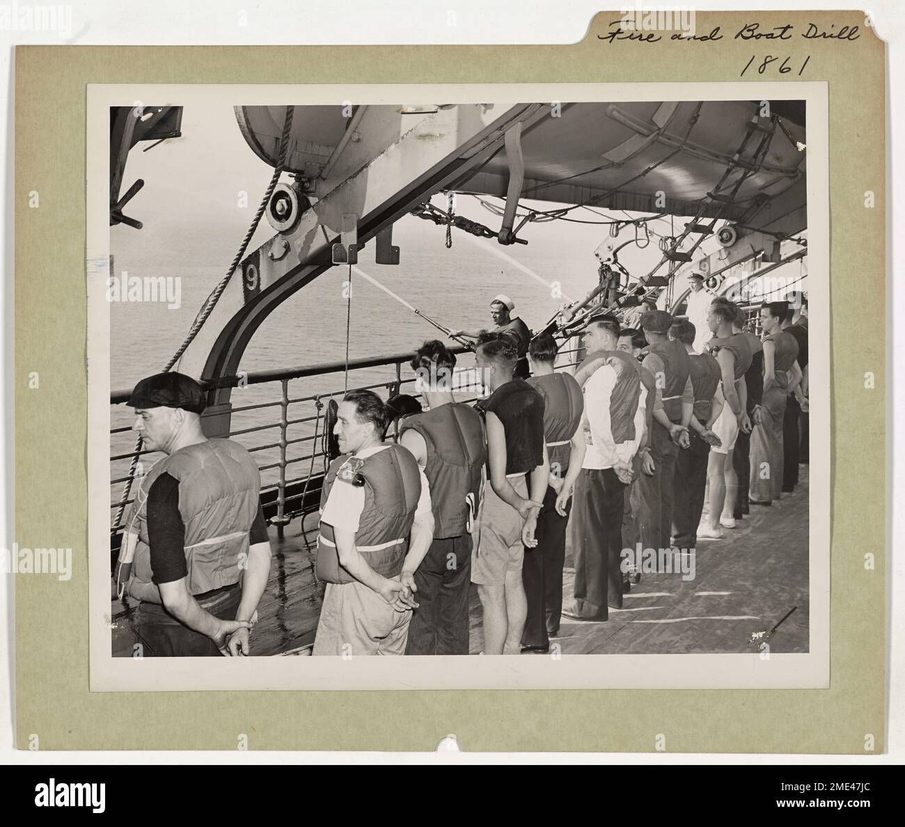 This photograph shows a Canadian transport crew undergoing a lifeboat ...
