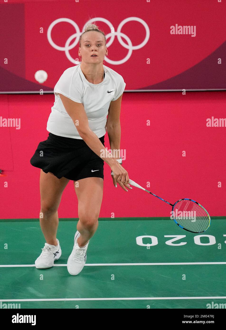 Kristin Kuuba of Estonia competes against Peru's Daniela Macias during ...