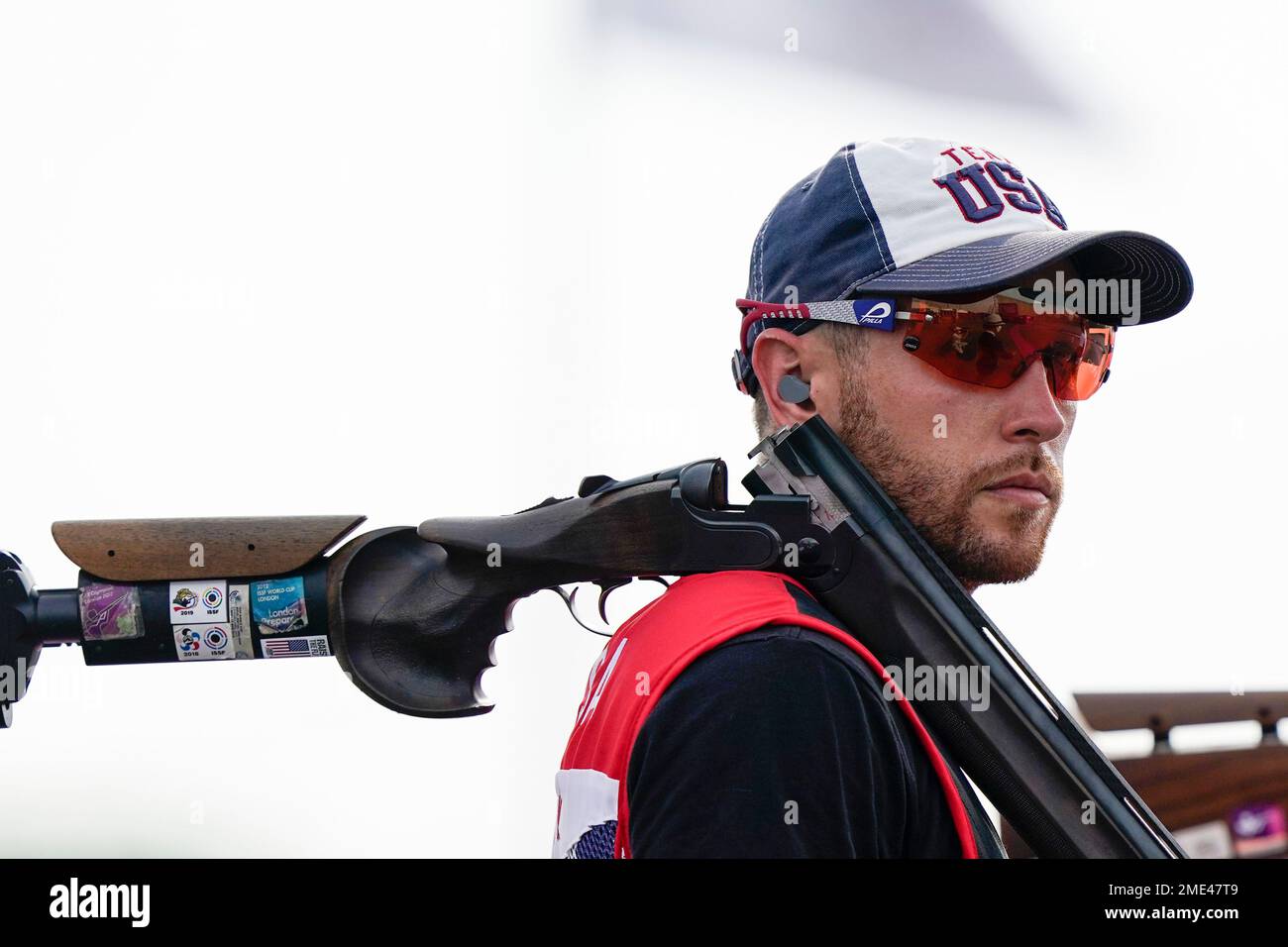 Vincent Hancock, of the United States, pauses as he competes in the men ...