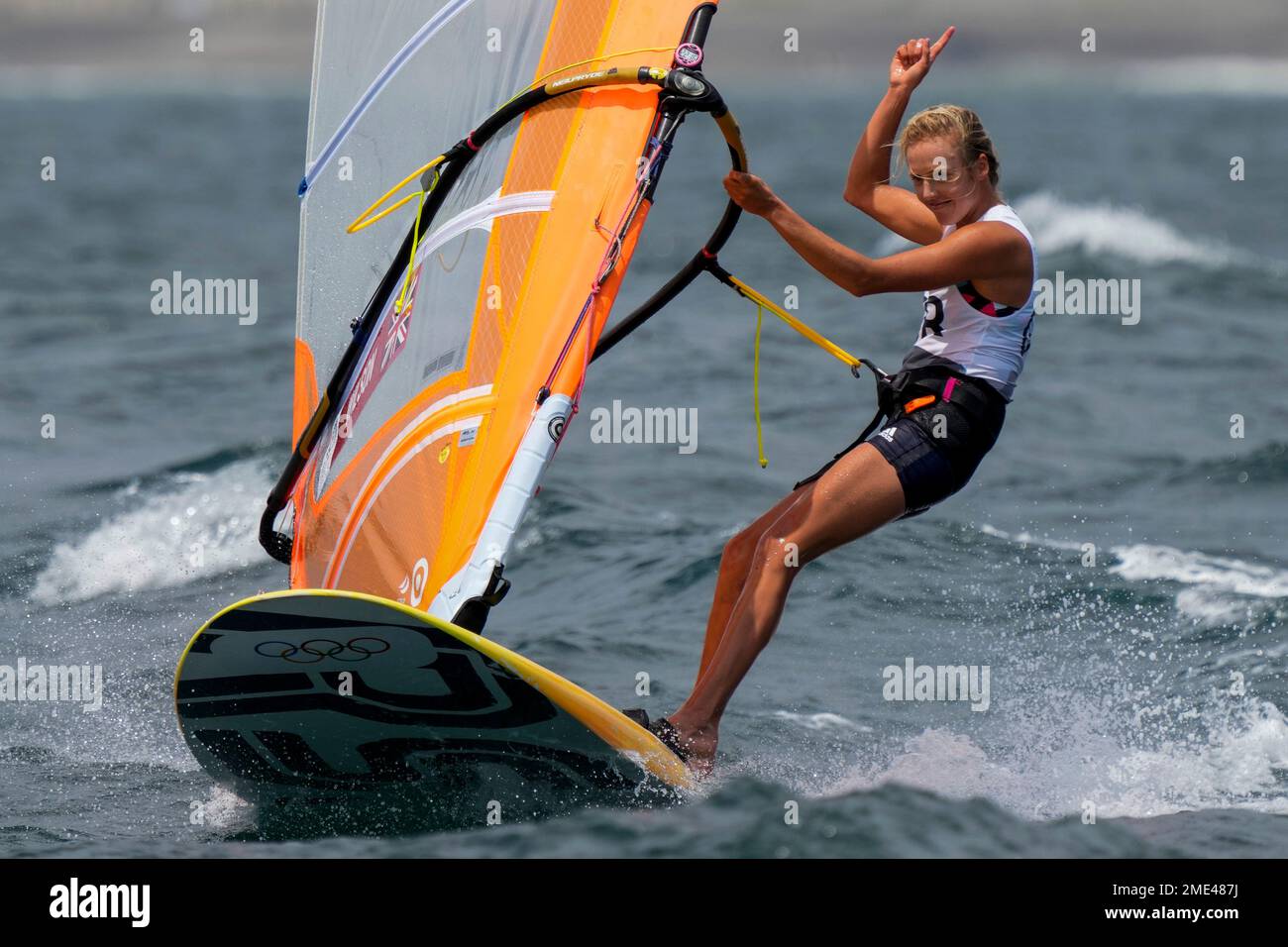 Great Britain's Emma Wilson celebrates after crossing the finish line ...