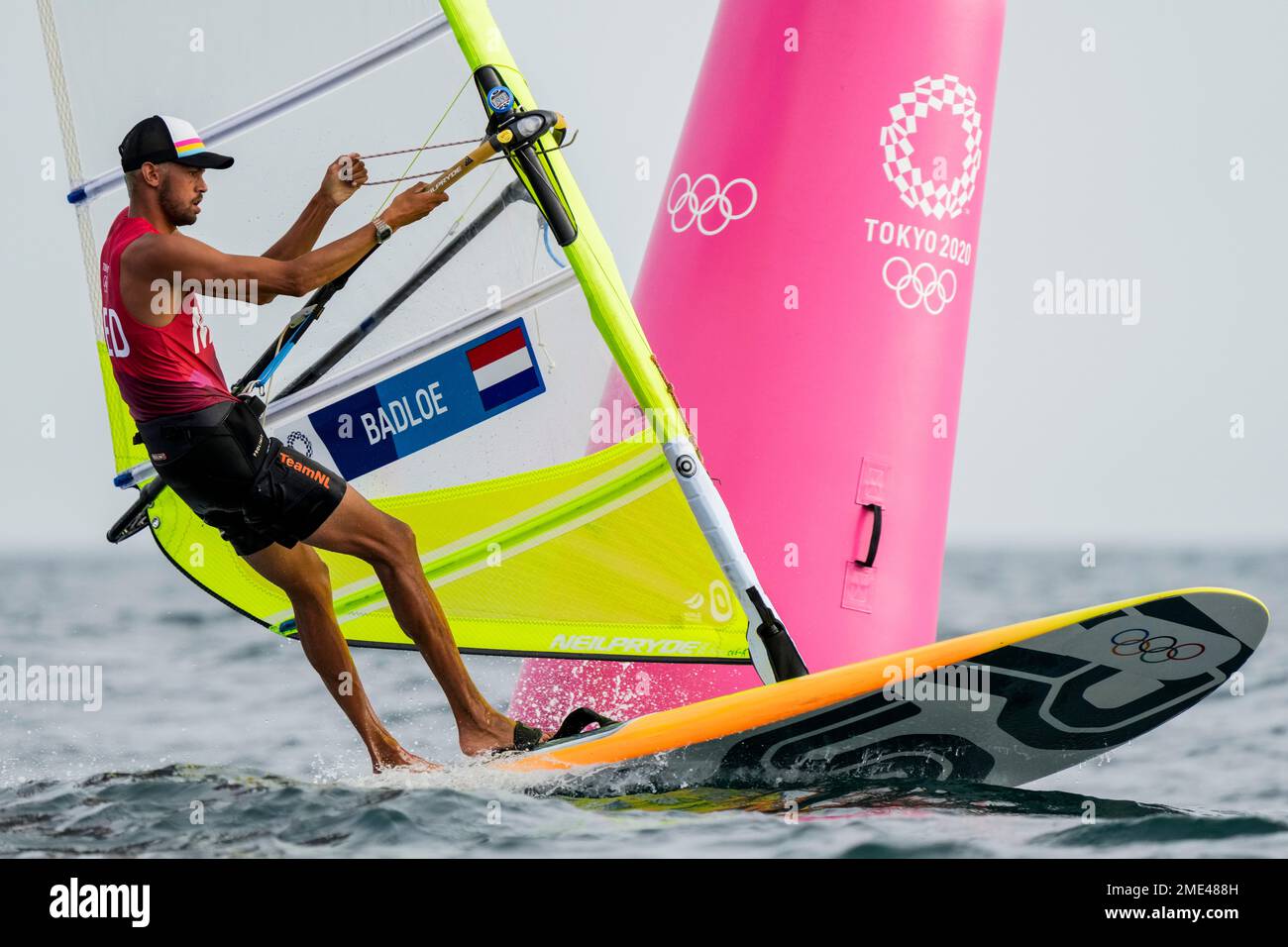 Kiran Badloe, from The Netherlands, competes during the rs:x men's race ...