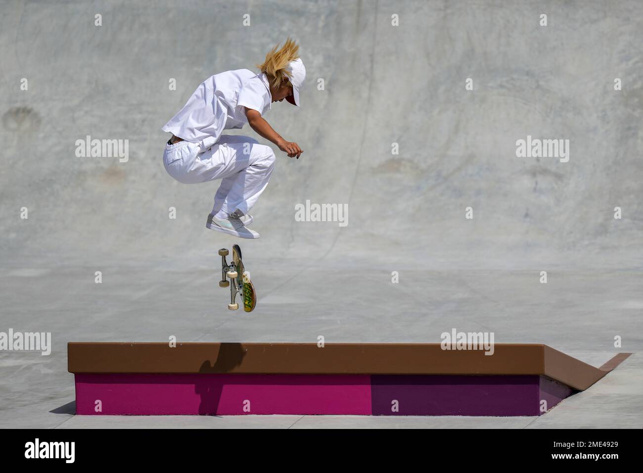 Aori Nishimura of Japan competes in the women's street skateboarding ...