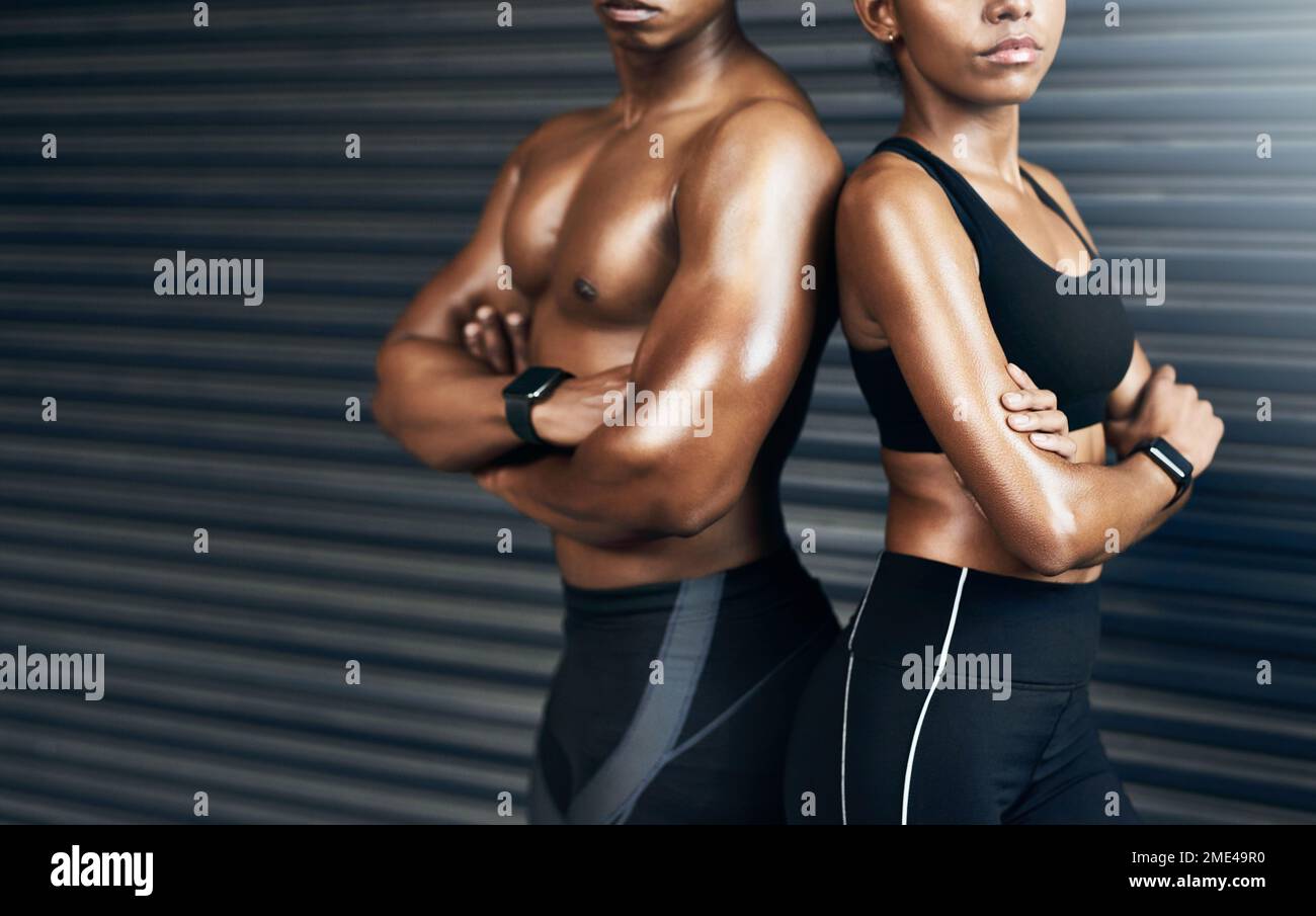 Bodies of steel are built with discipline. Closeup shot of a sporty ...