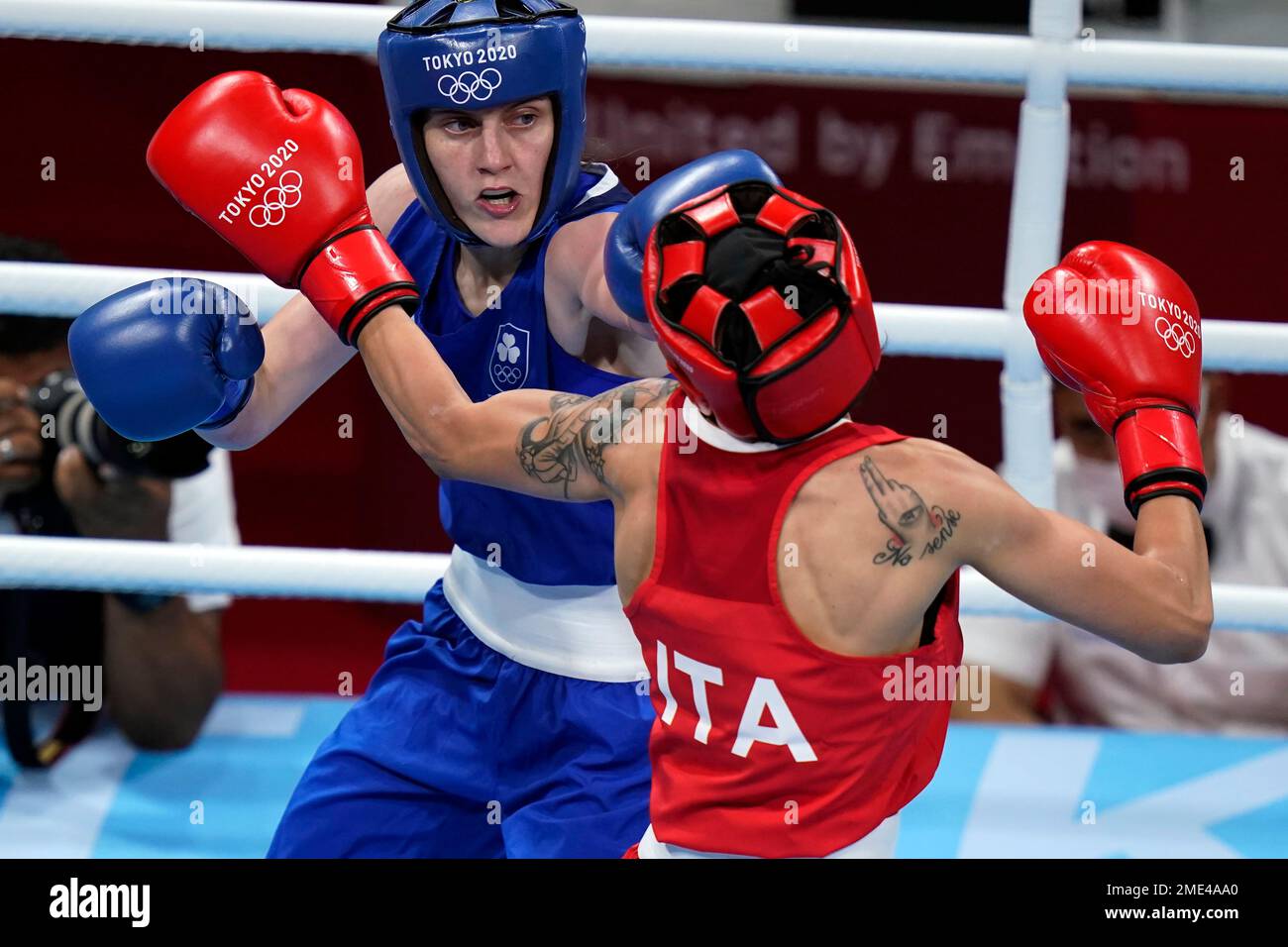Ireland's Michaela Walsh, left, and Italy's Irma Testa exchange blows ...