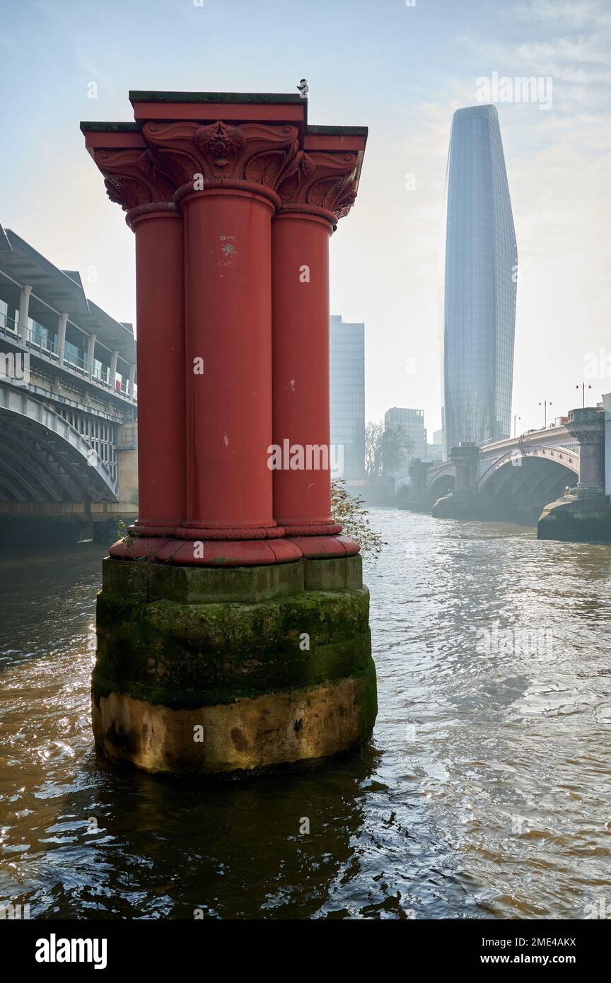 red pillars or columns from original Blackfriars railway bridge in ...