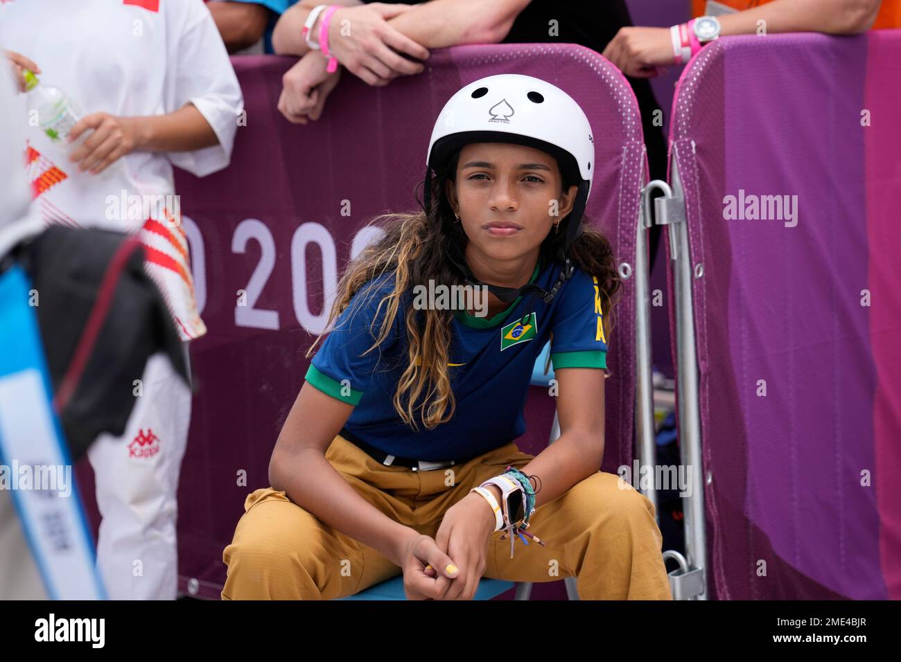 Rayssa Leal of Brazil watches the competition during the women's street ...