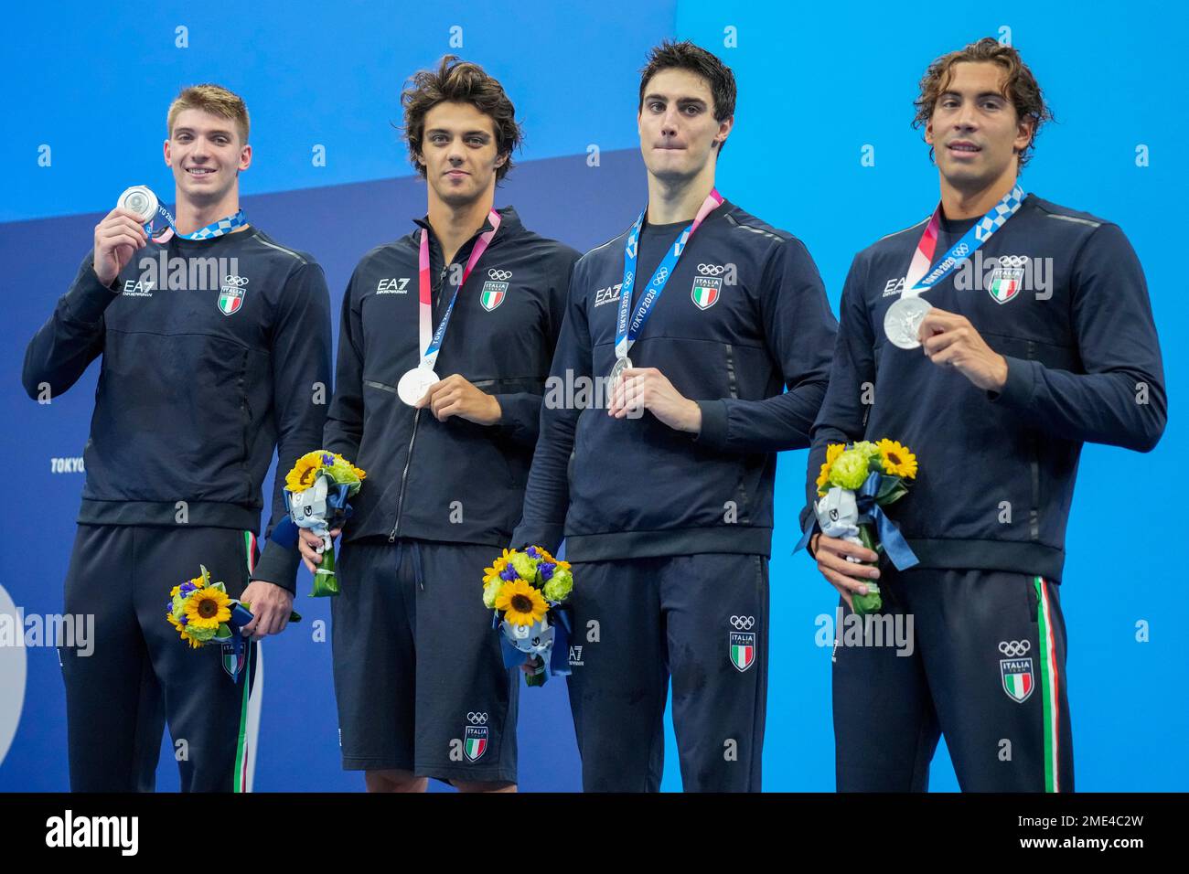 Italy's men's 4x100m freestyle relay team of Alessandro Miressi, Thomas ...