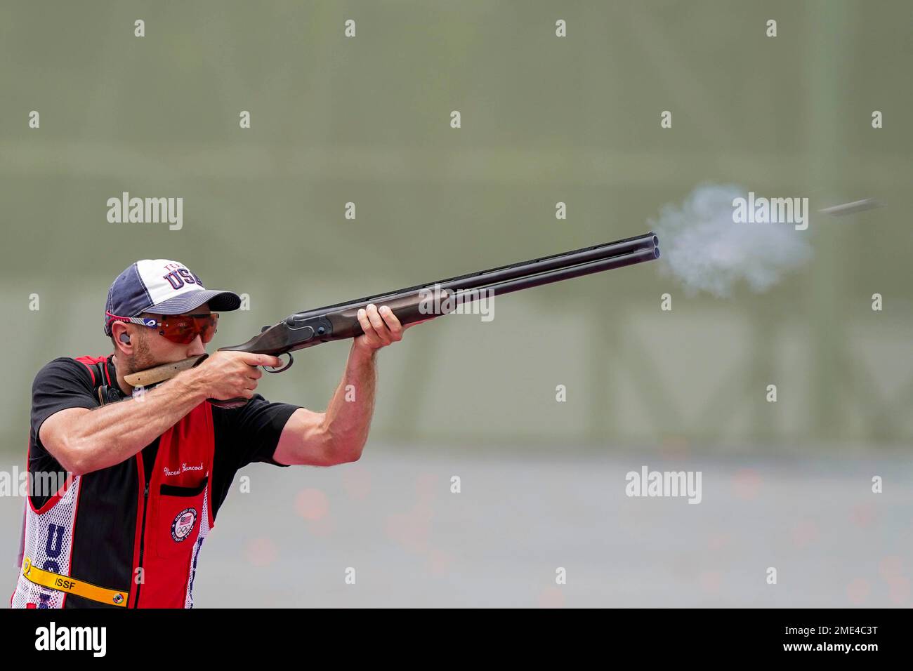 Vincent Hancock, of the United States, competes in the men's skeet at ...