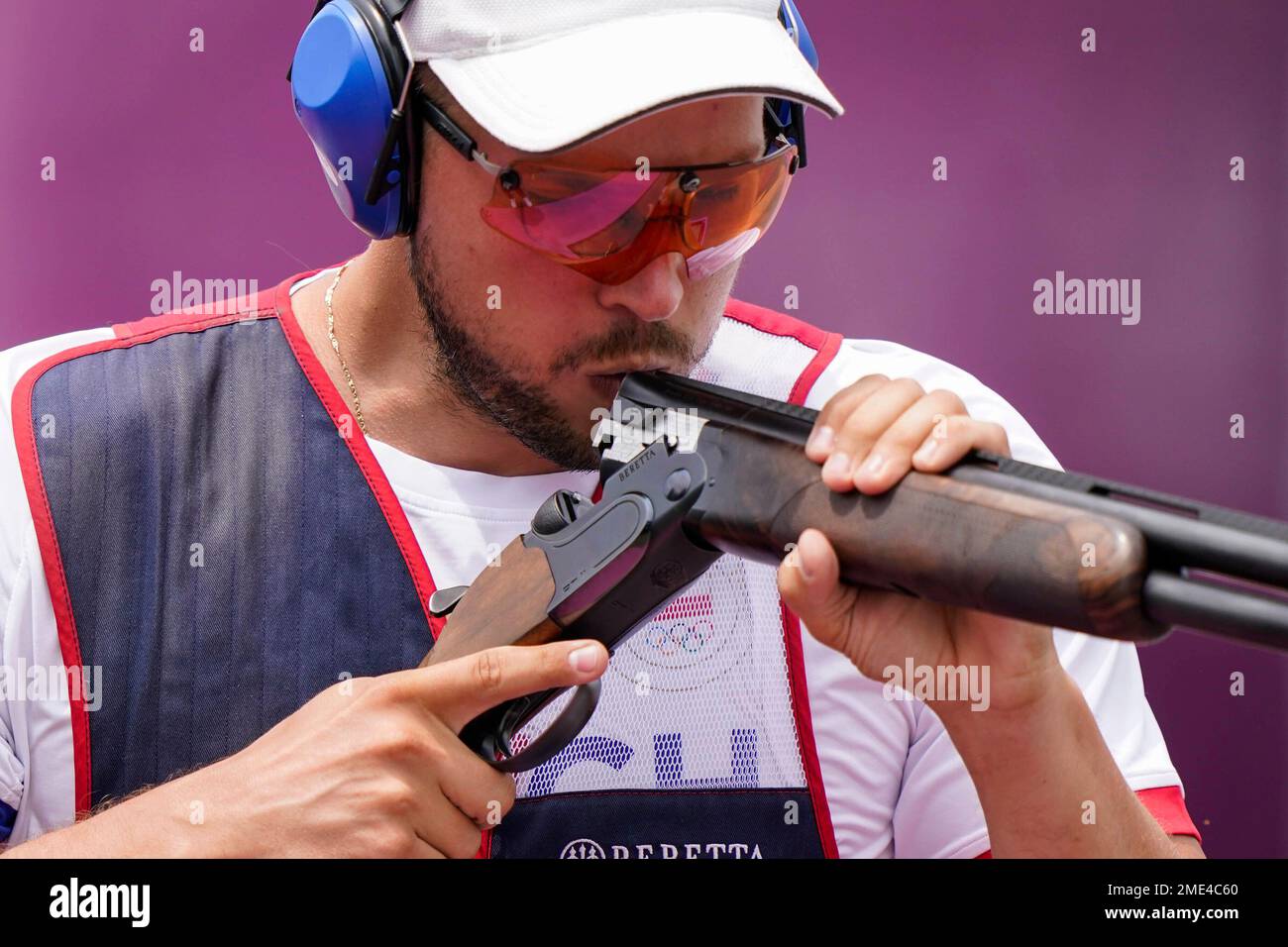 Jakub Tomecek, of the Czech Republic, competes in the men's skeet at ...