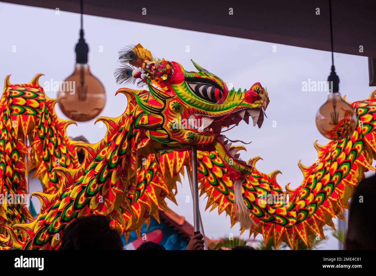 Dragon dancing at a skybar for Chinese New Year, "Year of the Rabbit ...