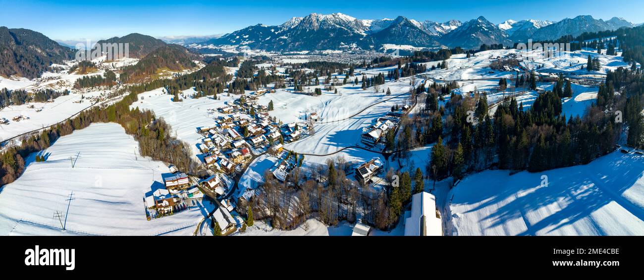 Aerial panorama snow covered town allgau alps hi-res stock photography ...