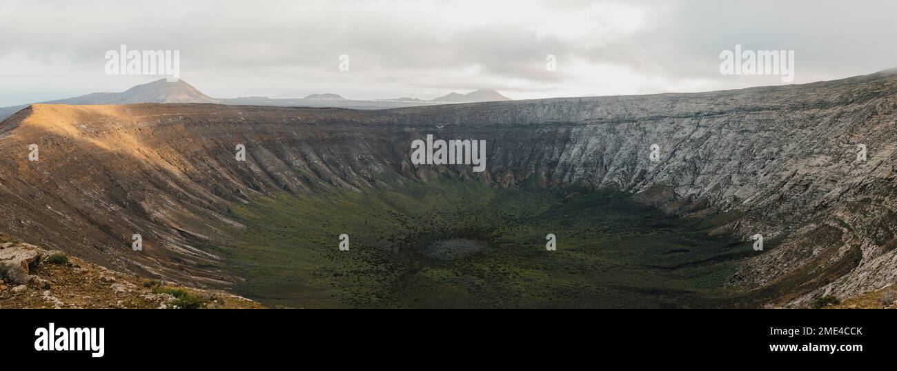 Scenic volcanic landscape at Caldera Blanca volcano, Lanzarote, Canary ...