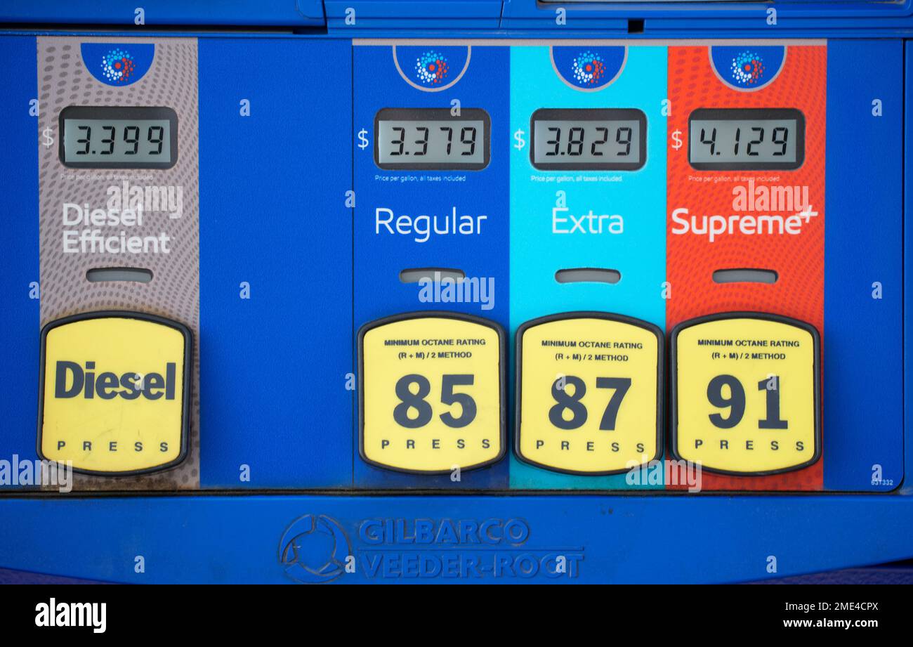 In this Sunday, July 25, 2021, photograph, the price-per-gallon is ...