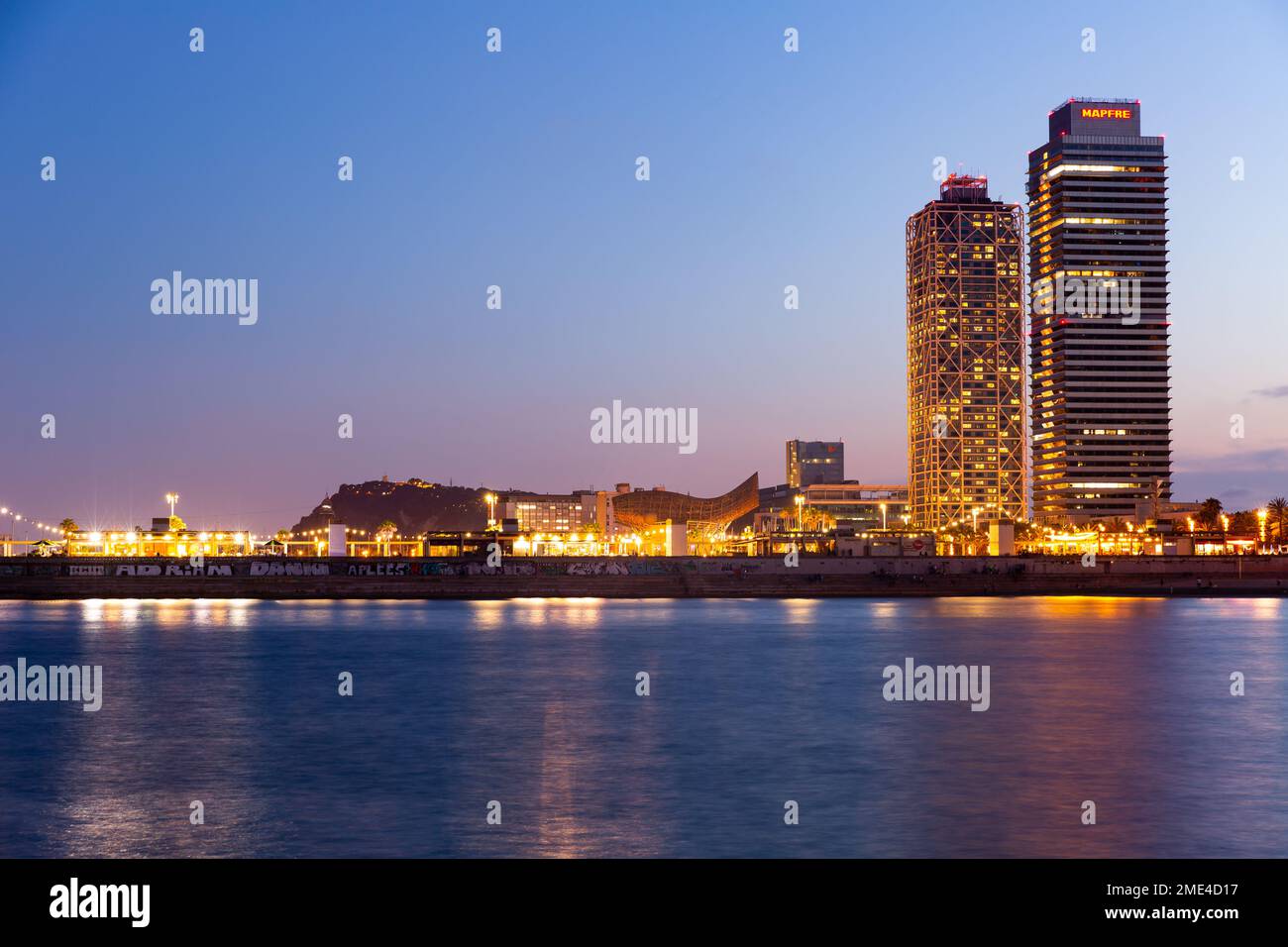 Evening view of Barcelona from Mediterranean sea Stock Photo - Alamy