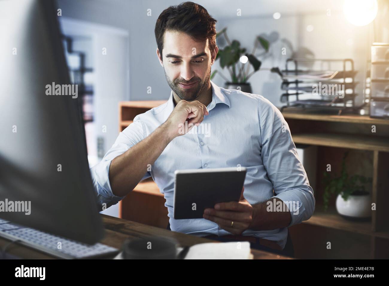 The internet is always awake and ready to assist. a young businessman ...