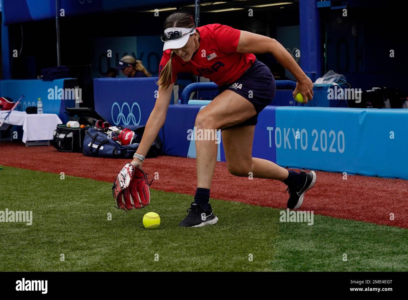 United States' Monica Abbott warms up before a softball game against ...