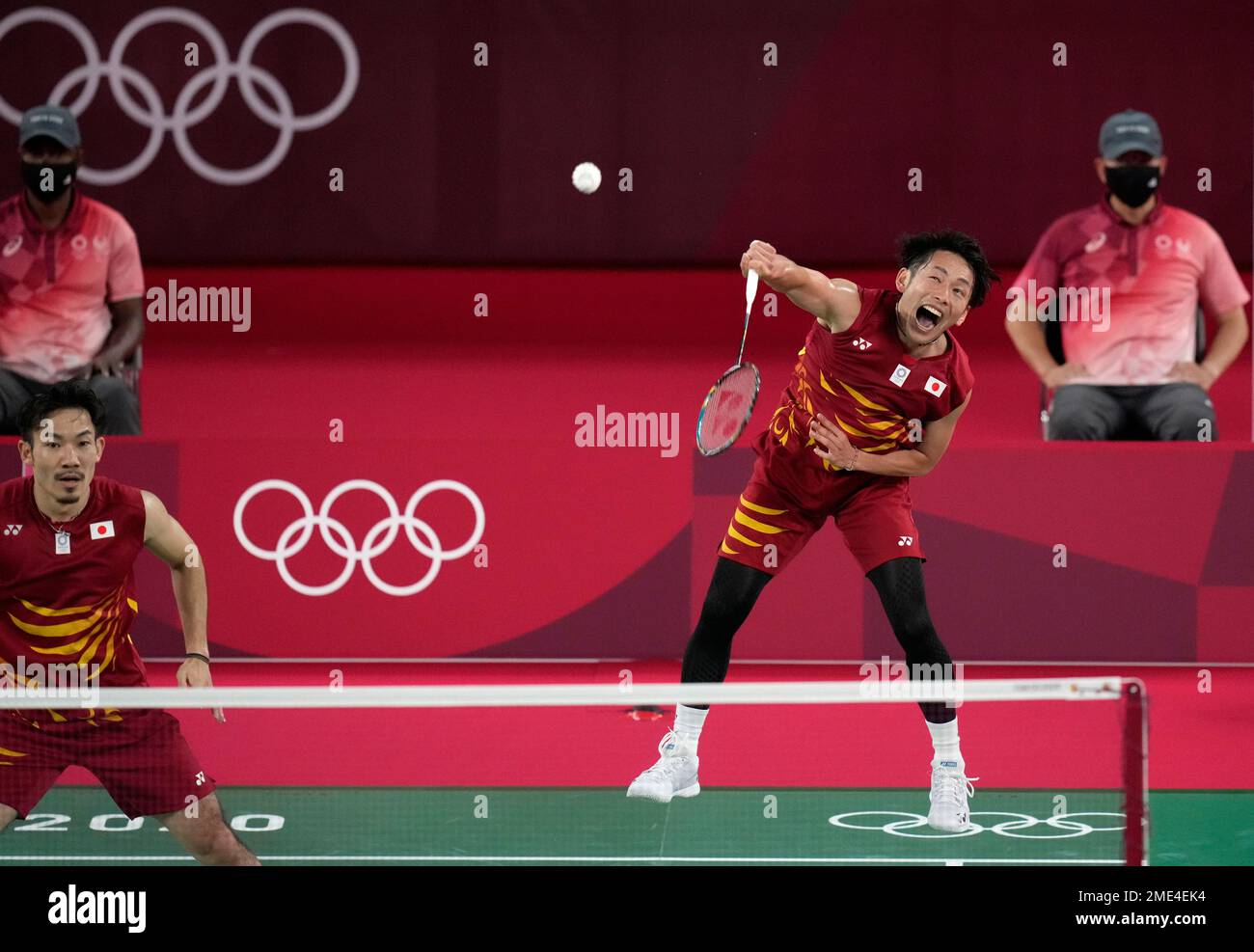 Japan's Takeshi Kamura and Keigo Sonoda play against the United States ...