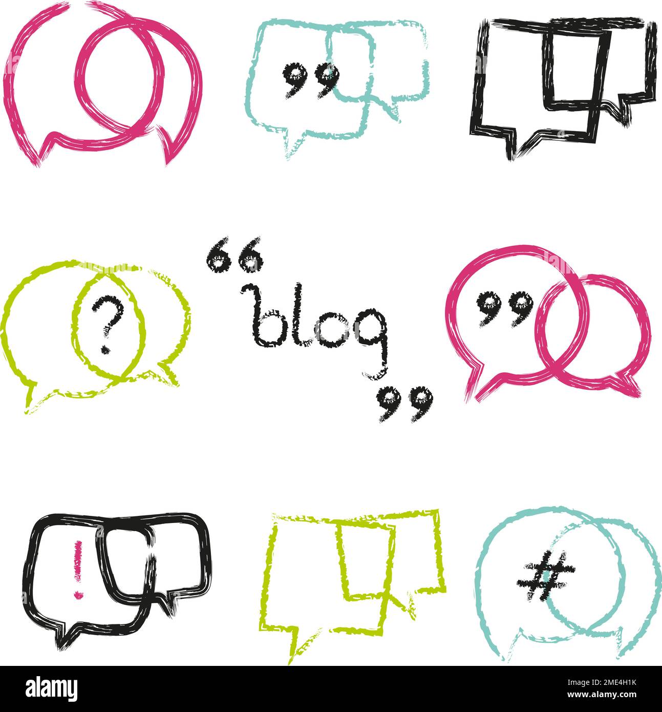 Hand drawn blog logo set. Colorful square and circle speech bubbles ...