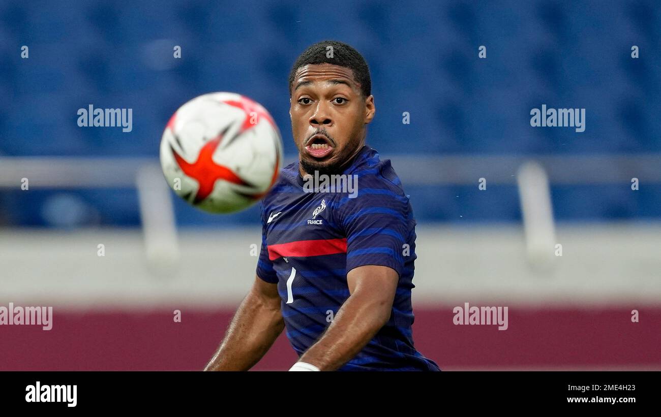 France's Enzo le Fee eyes the ball during a men's soccer match against ...
