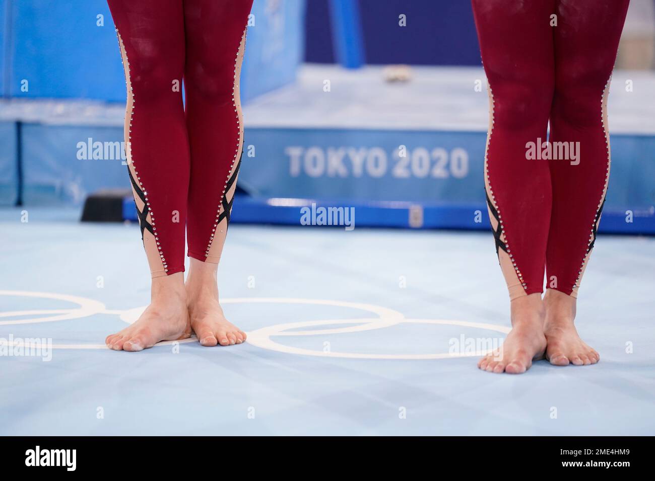 German gymnasts stand with their unitard costumes and wait to perform ...