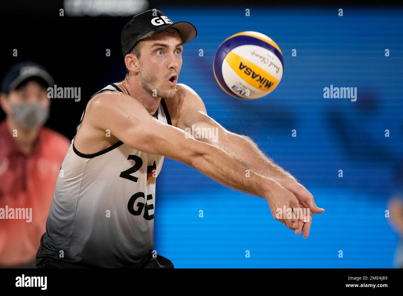 Clemens Wickler, of Germany, returns a shot during a men's beach ...
