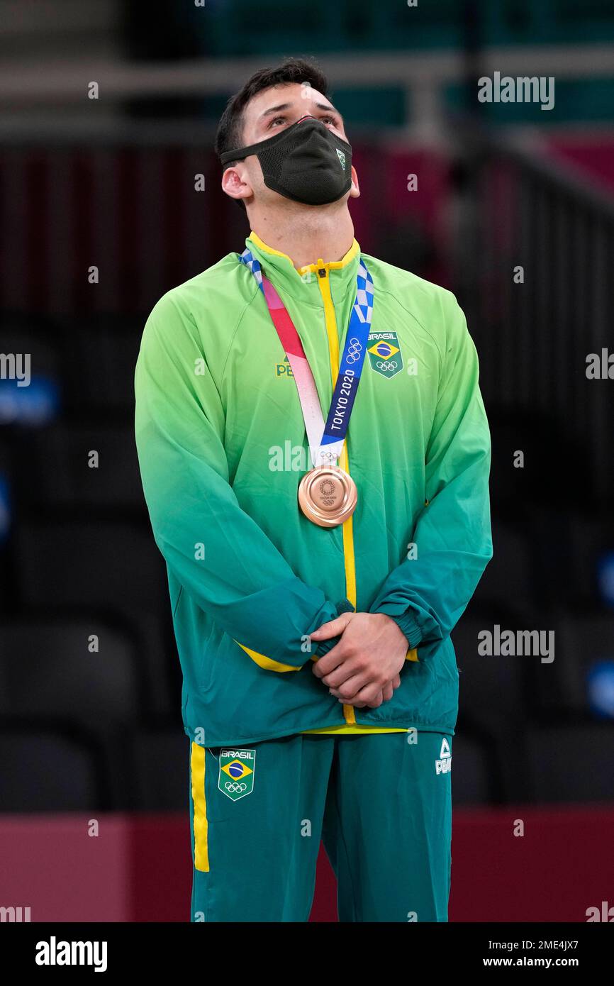 Bronze medalist Daniel Cargnin of Brazil stands during the medal ...