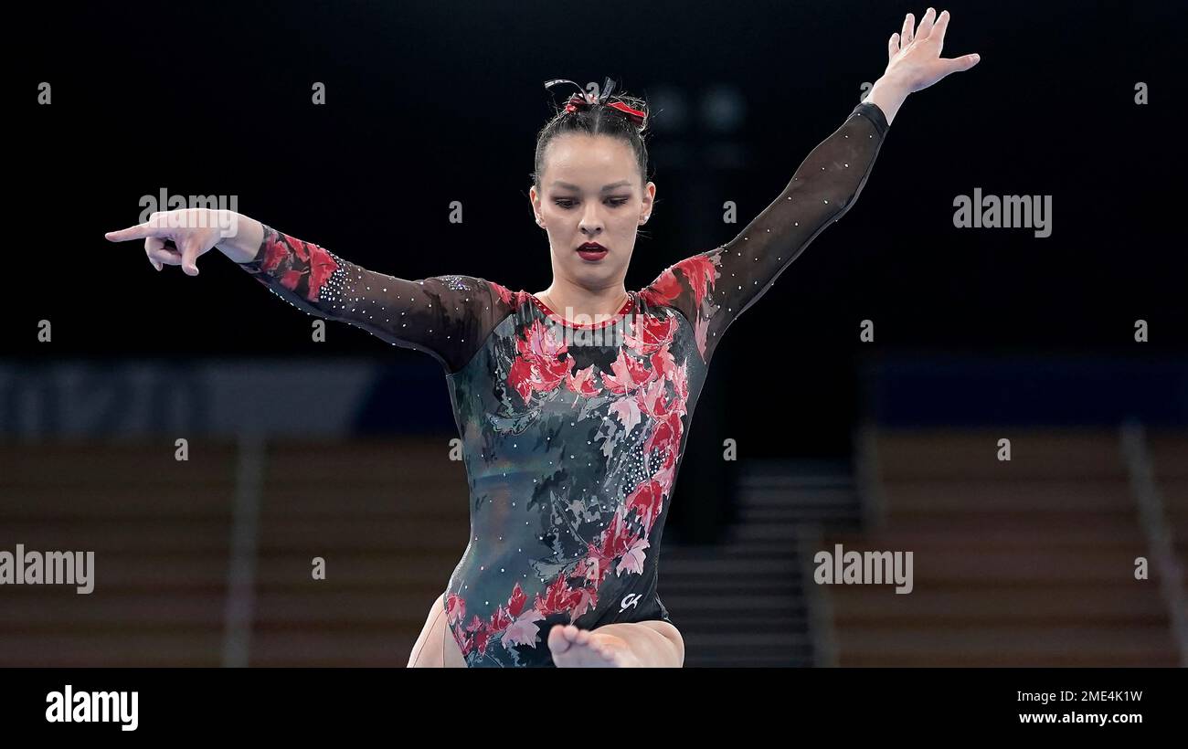 Shallon Olsen, of Canada, performs on the balance beam during the women ...