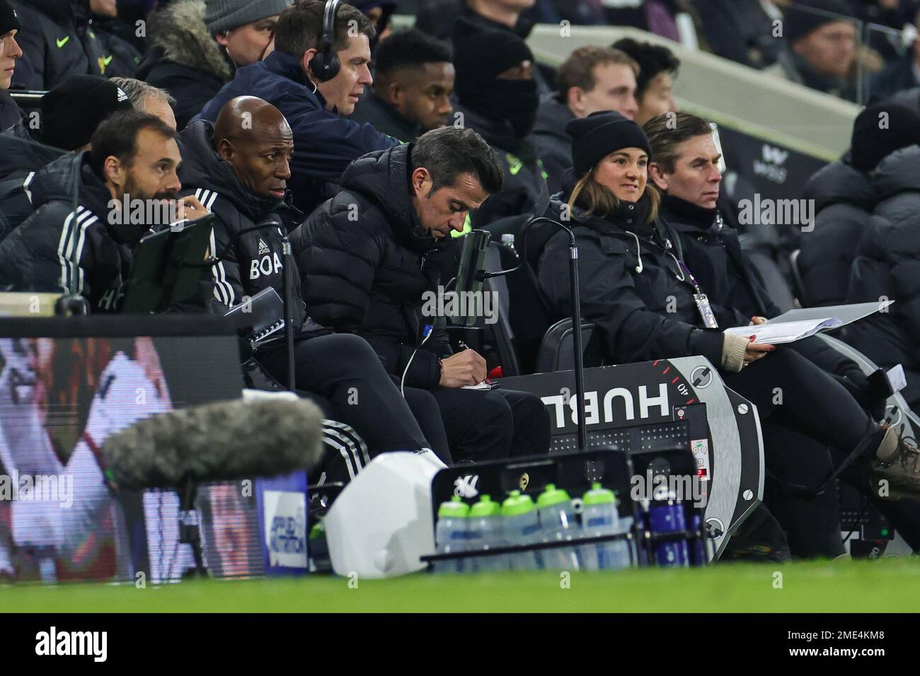 Marco Silva manager of Fulham takes notes during the Premier League ...