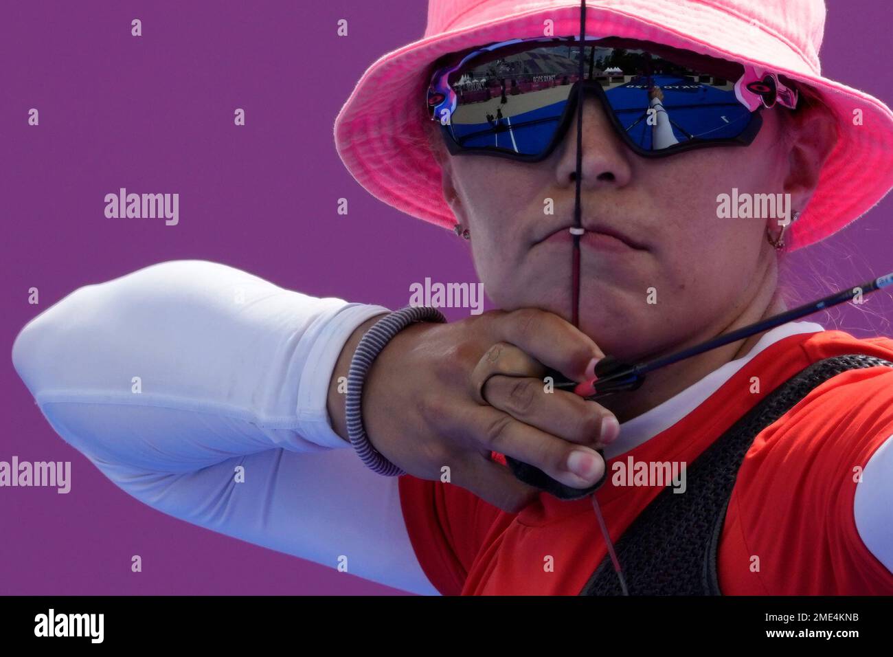 Mexico's Aida Roman shoots an arrow during the women's team competition ...