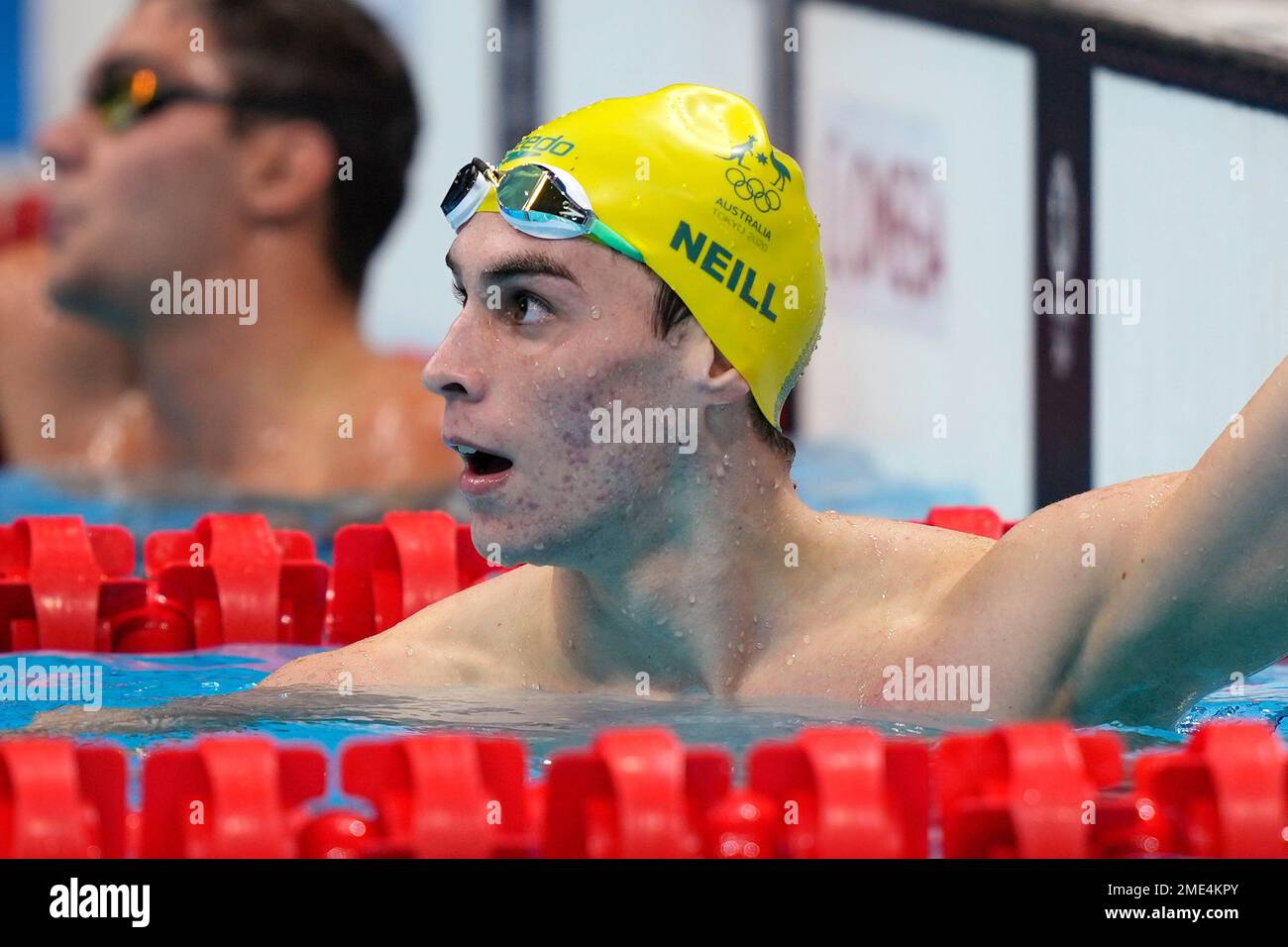 Thomas Neill of Australia rests after his heat during the men's 200 ...