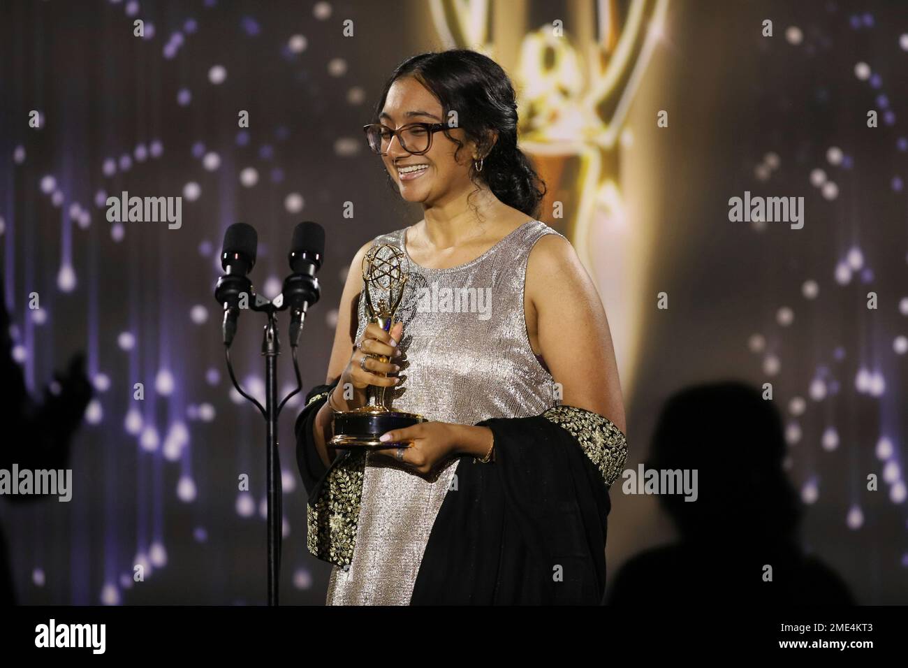 Simrin Singh accepts the Entertainment News Story Emmy for ABC7's 'Good ...