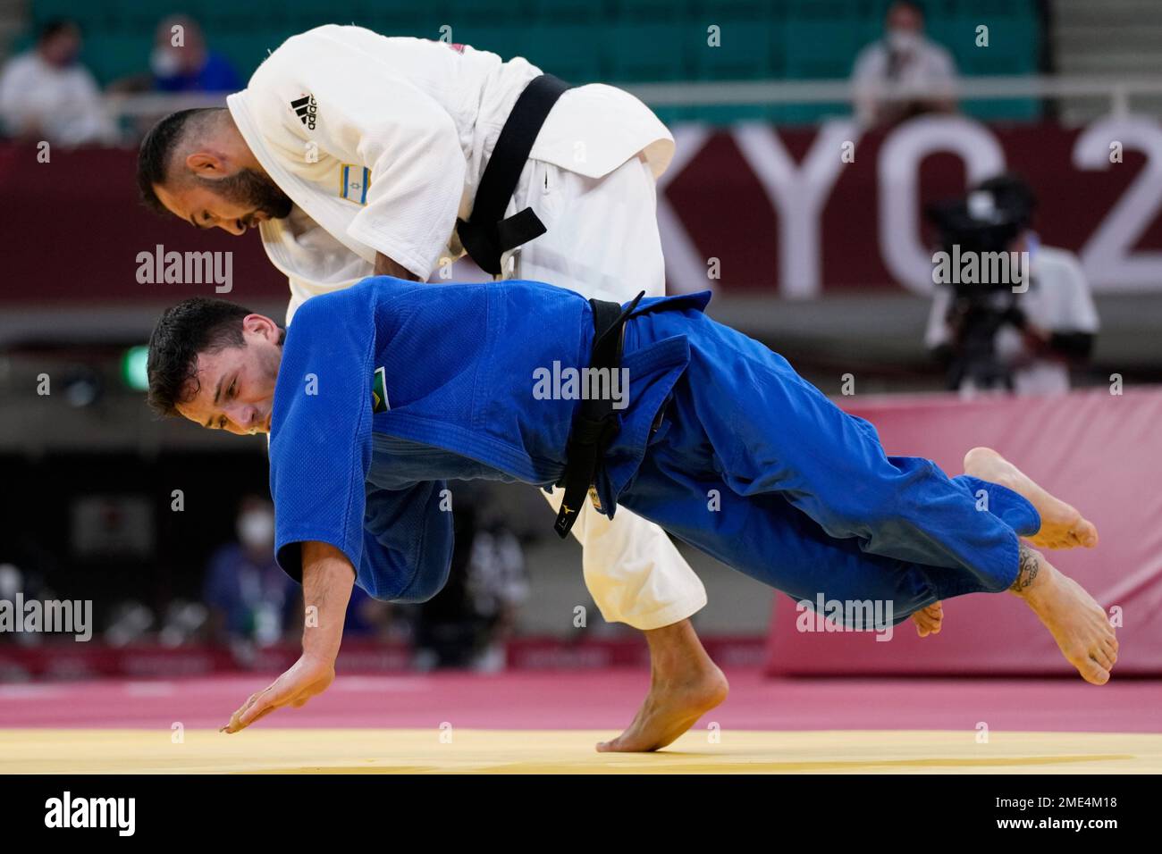 Baruch Shmailov of Israel, top, and Daniel Cargnin of Brazil compete ...