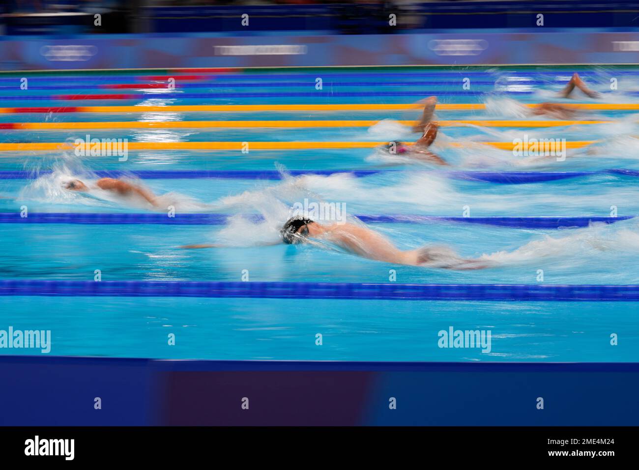 Swimmers compete in a heat during the men's 200-meter freestyle at the ...