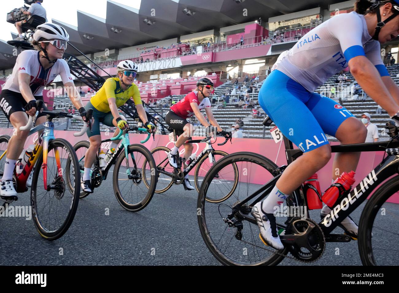 Marlen Reusser of Switzerland(35) competes during the women's cycling ...