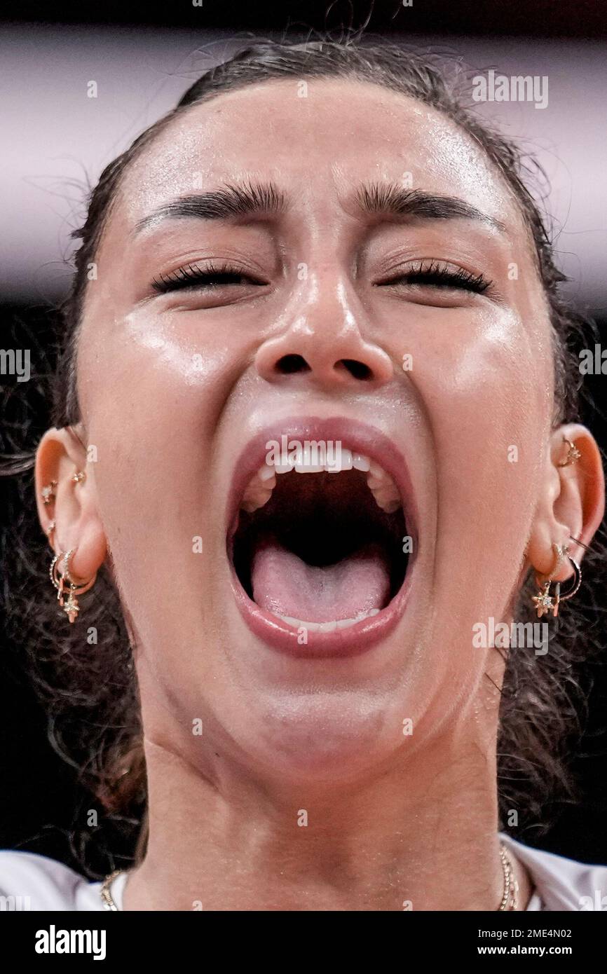 Turkey's Hande Baladin celebrtates a point during the women's ...