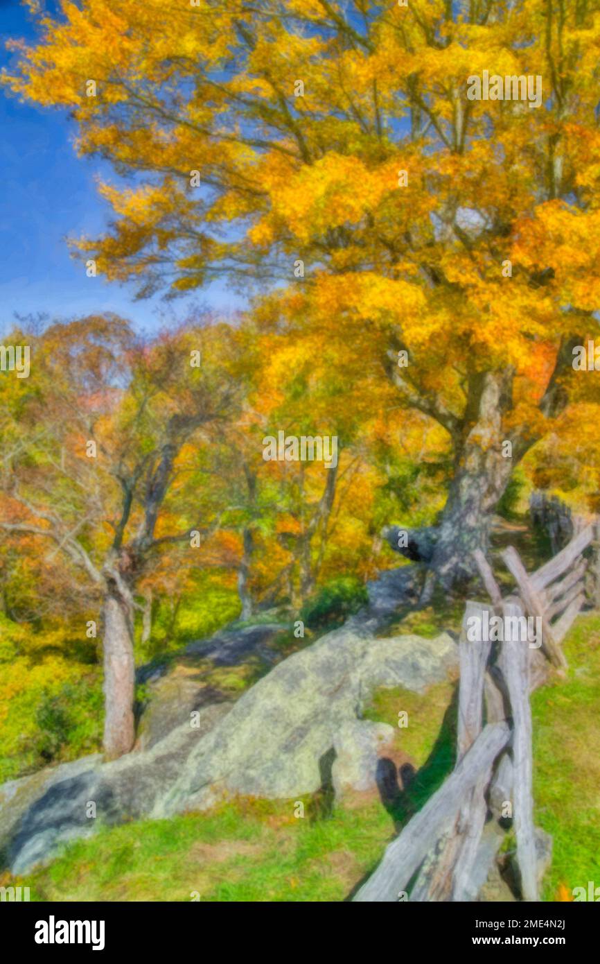 Split rail fence along the Raven Rock Overlook on the Blue Ridge ...