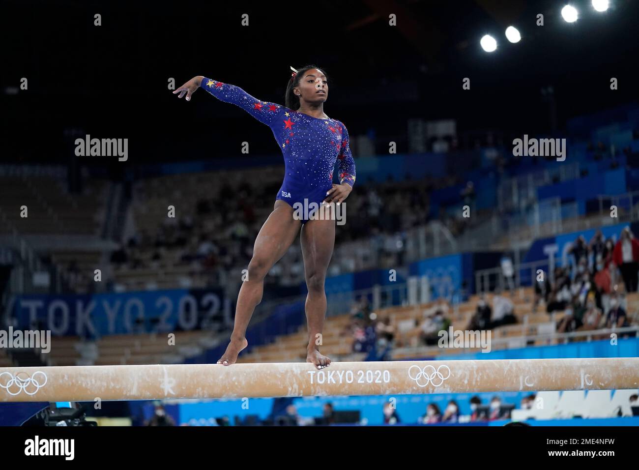 Simone Biles, of the United States, performs on the balance beam during ...