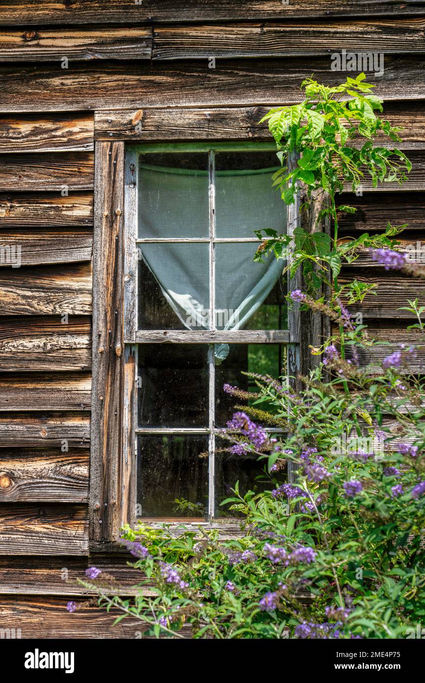 A rustic window in the 1830 Whippoorwill Academy school at the ...