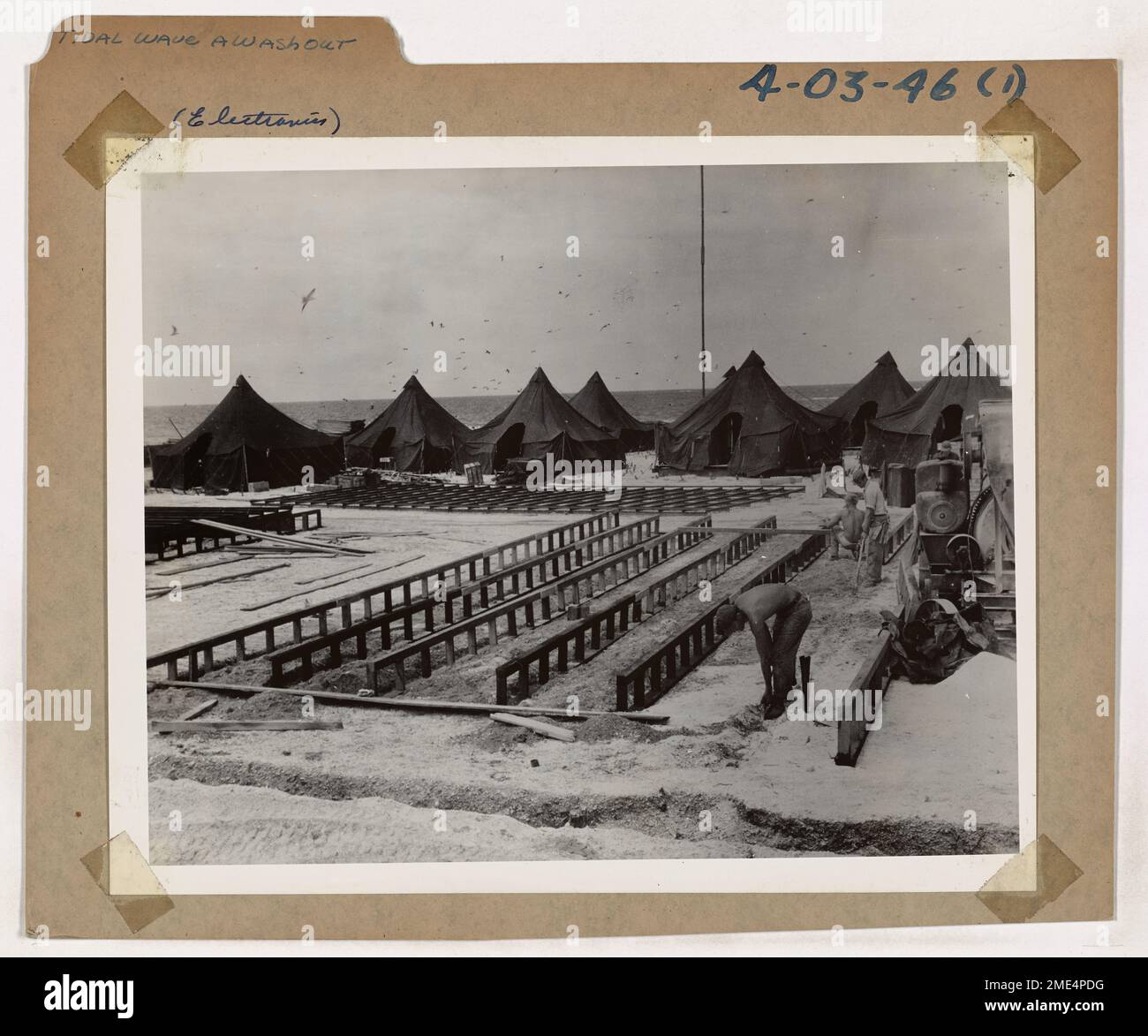 This image depicts the damage caused by a tidal wave at Franch Frigate ...