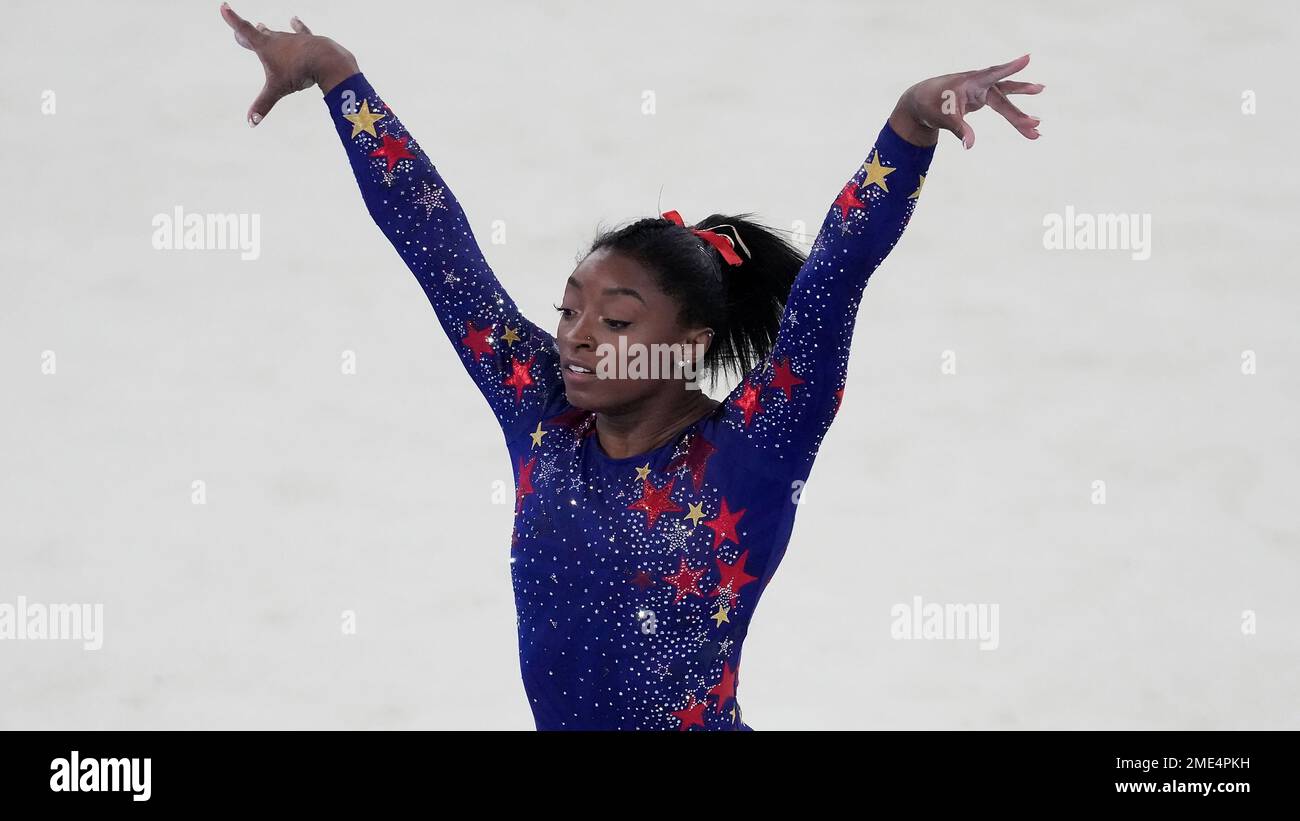 Simone Biles, of the United States, performs her floor exercise routine ...