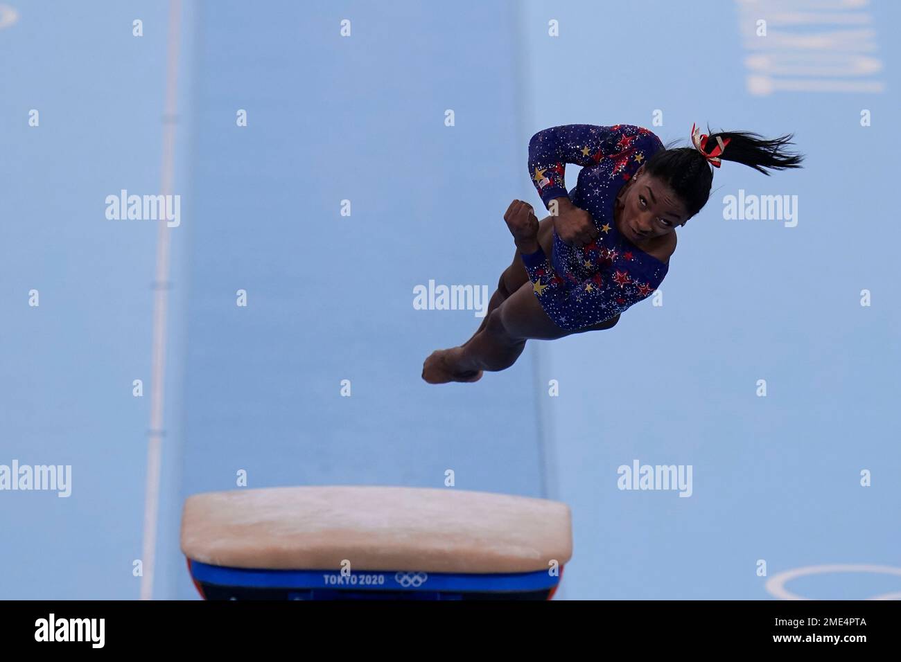 Simone Biles, of the United States, performs on the vault during the ...