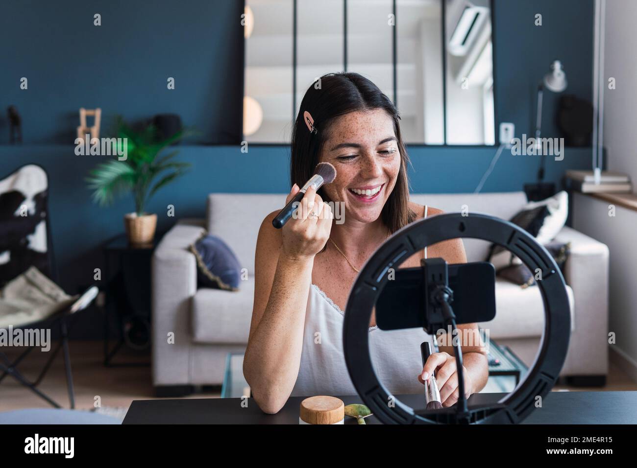 Female social media influencer recording hi-res stock photography and ...