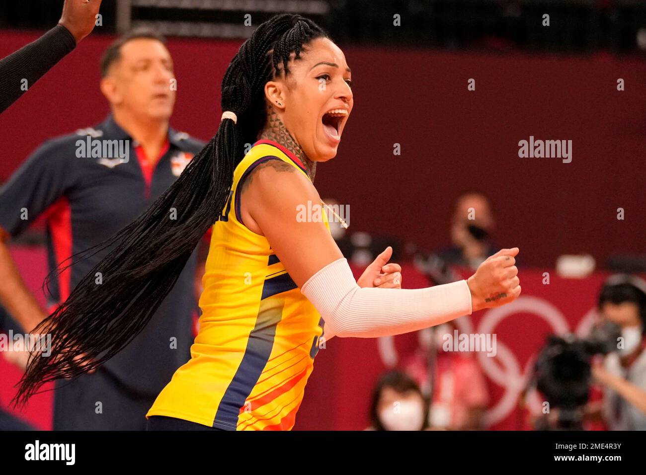Dominican Republic's Brenda Castillo reacts after winning a point ...