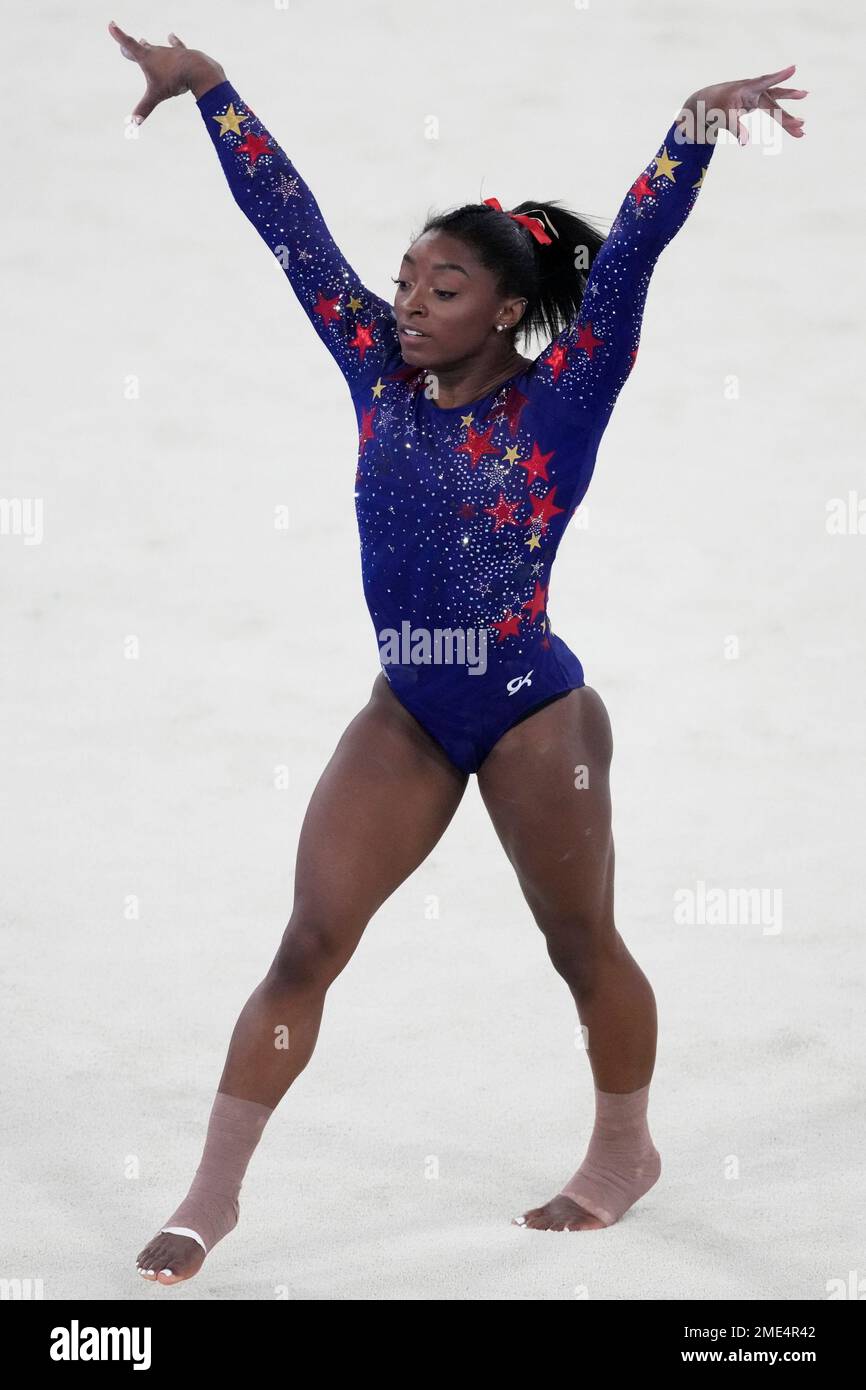 Simone Biles, of the United States, performs her floor exercise routine ...