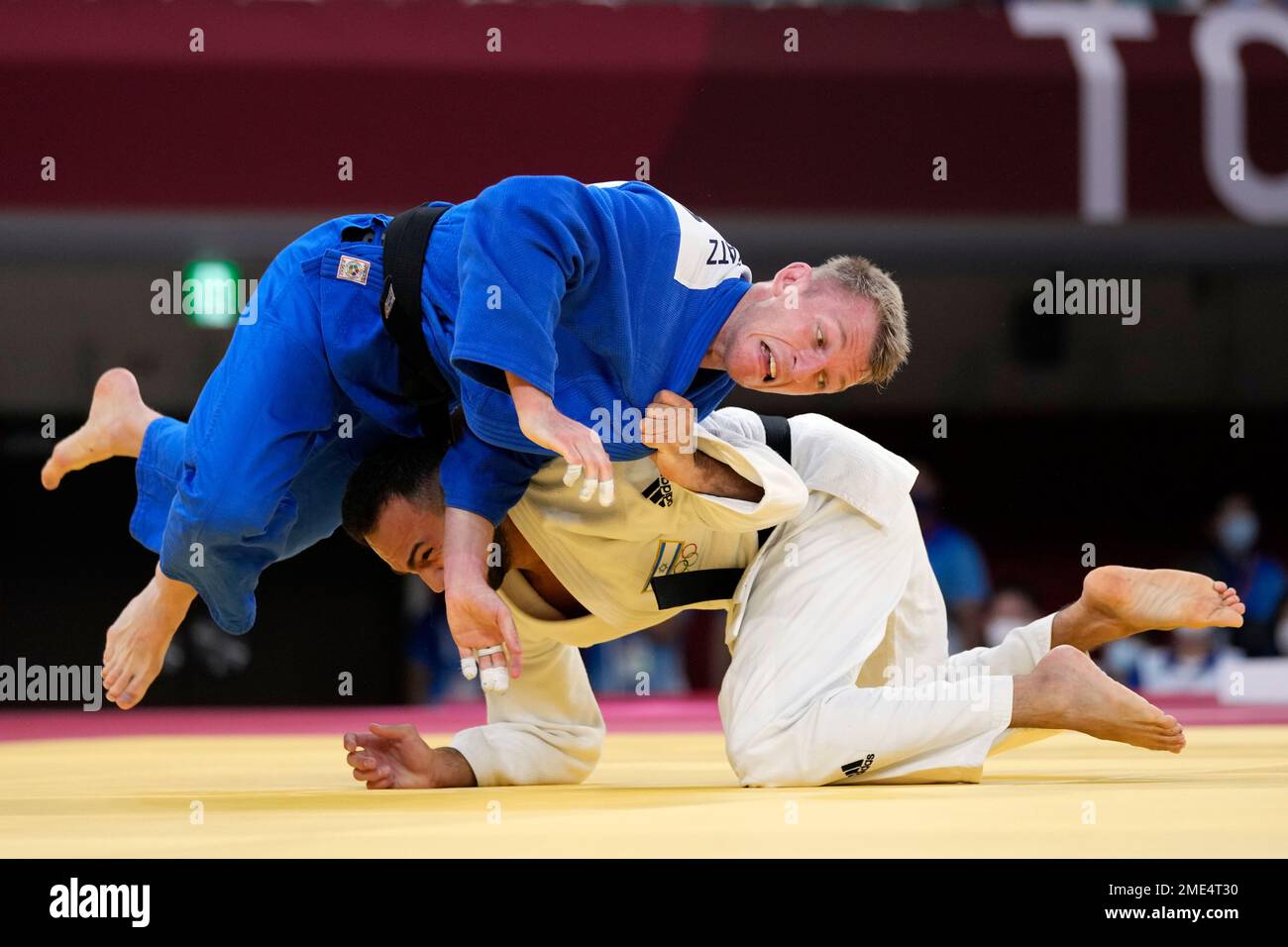 Nathan Katz of Australia, top, and Baruch Shmailov of Israel compete ...