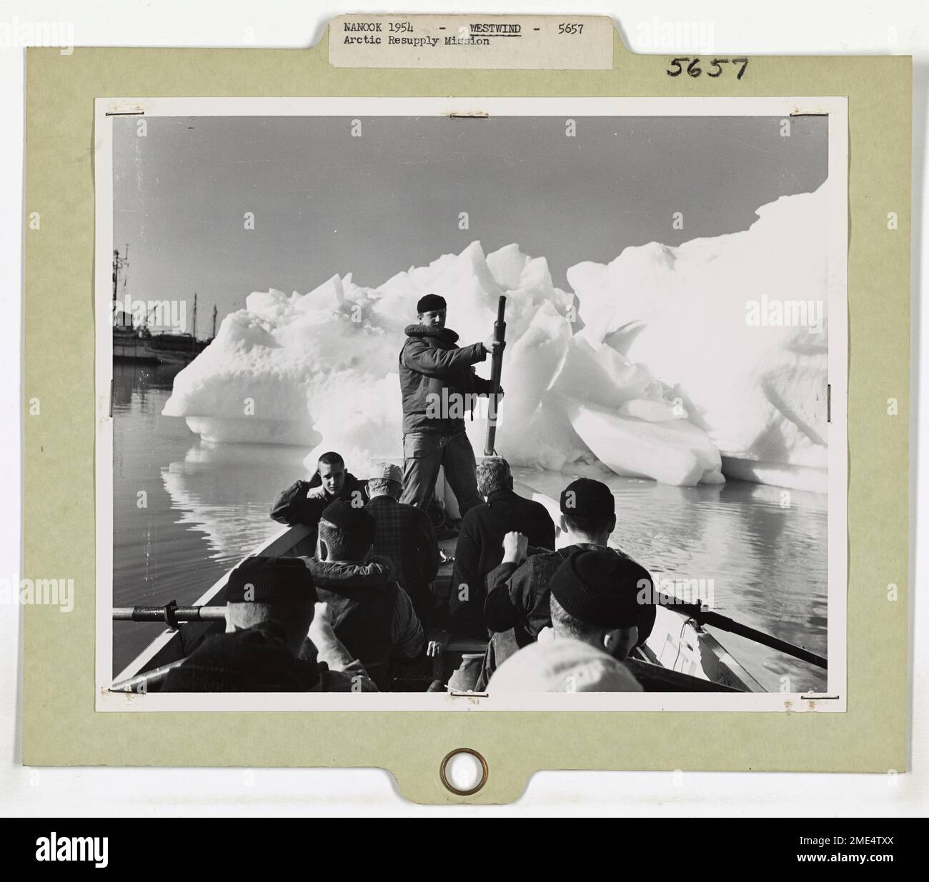 A boat crew from the U.S. Coast Guard icebreaker WESTWIND conducts a ...
