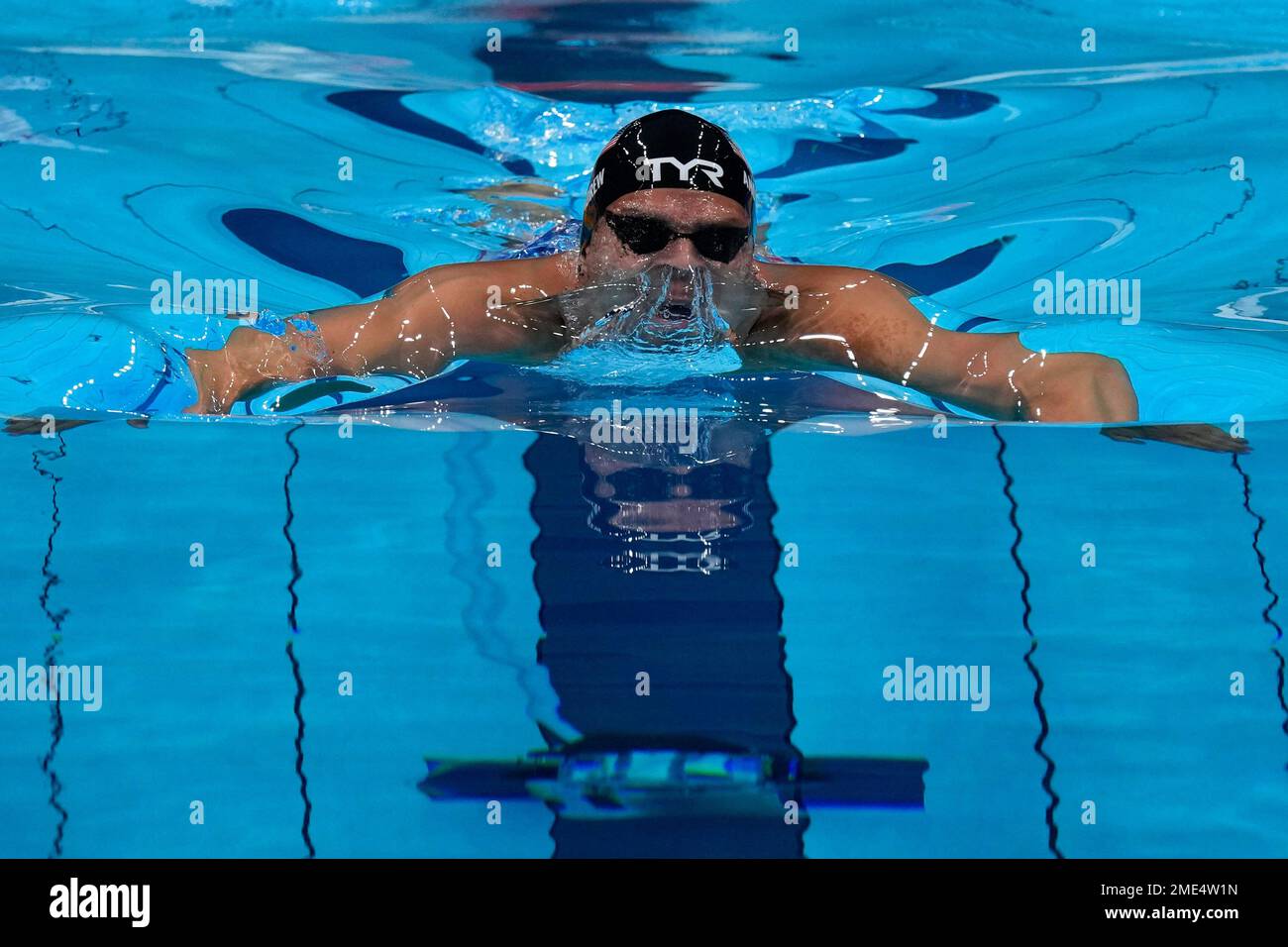 Michael Andrew, of the United States, swims during a semifinal in the ...