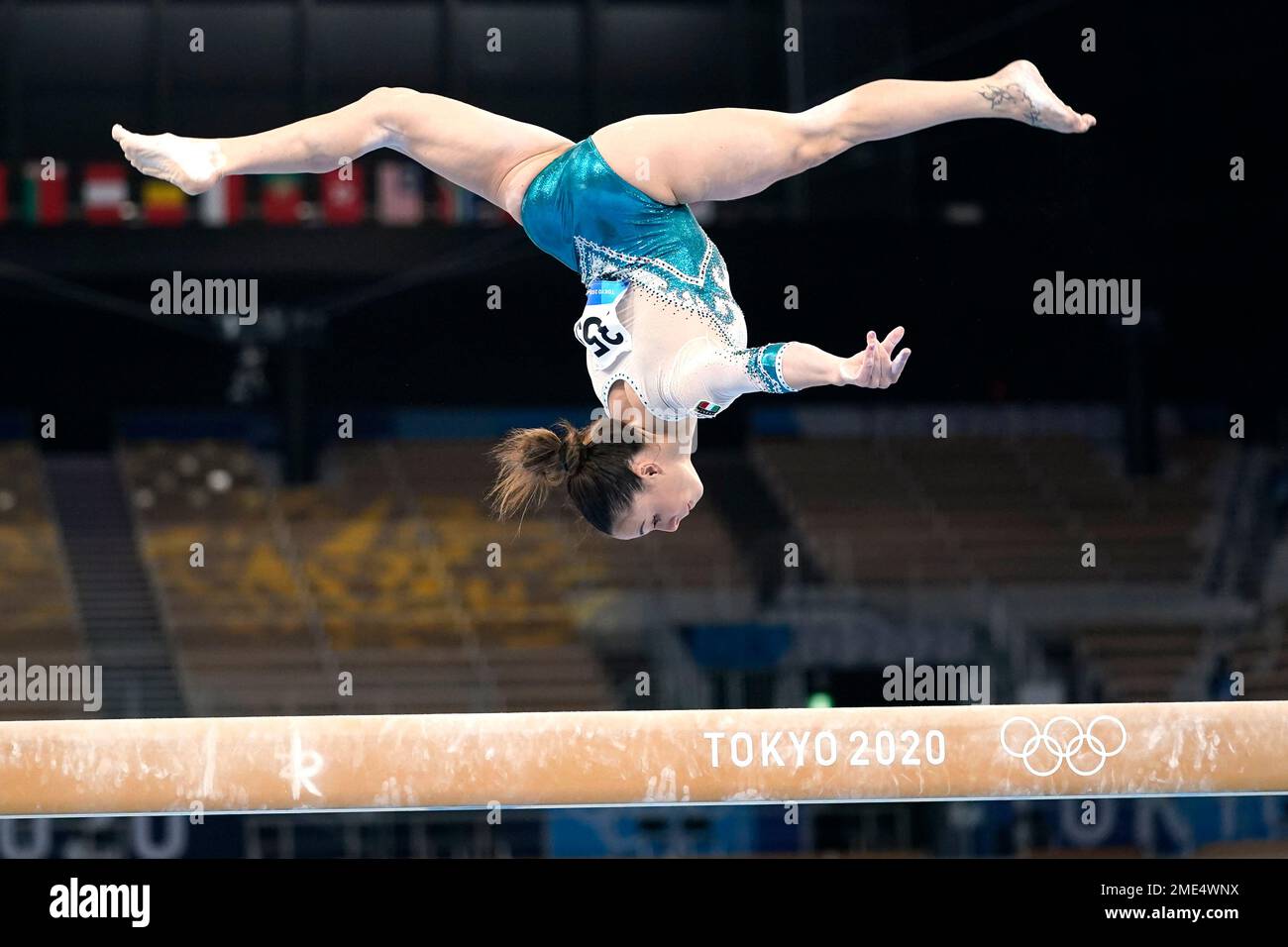 Vanessa Ferrari, of Italy, performs on the balance beam during the ...