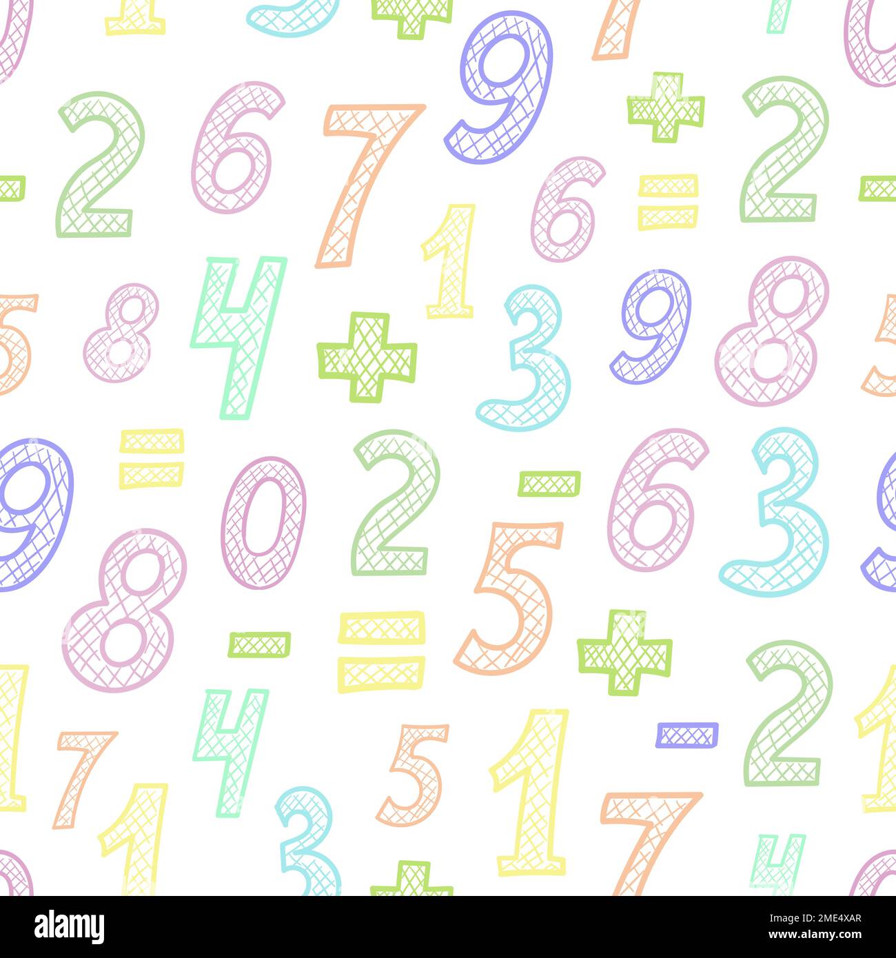 Seamless pattern with colorful doodle numbers. Hand drawn vector ...